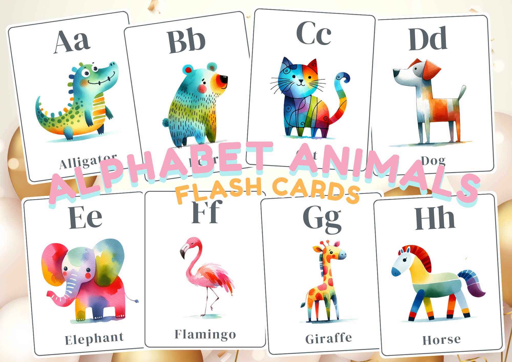 Flashcard Alphabet Animals,26 Flashcard for Kid, Animal Flash Card ...
