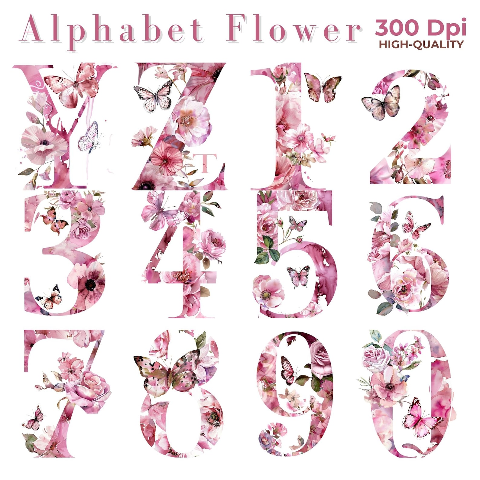 Watercolor Alphabet Floral Letters Clipart PNG Set Pink Alphabet ...