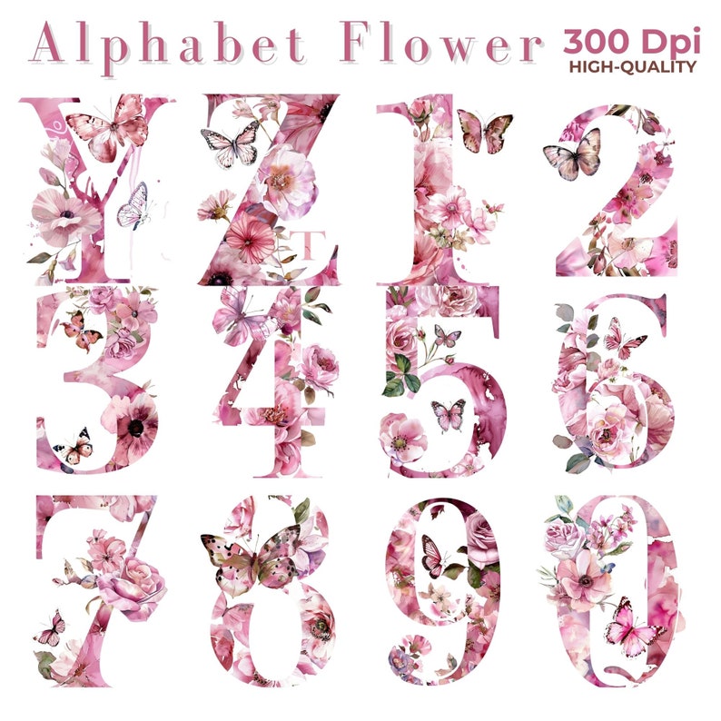 Watercolor Alphabet Floral Letters Clipart PNG Set Pink Alphabet ...