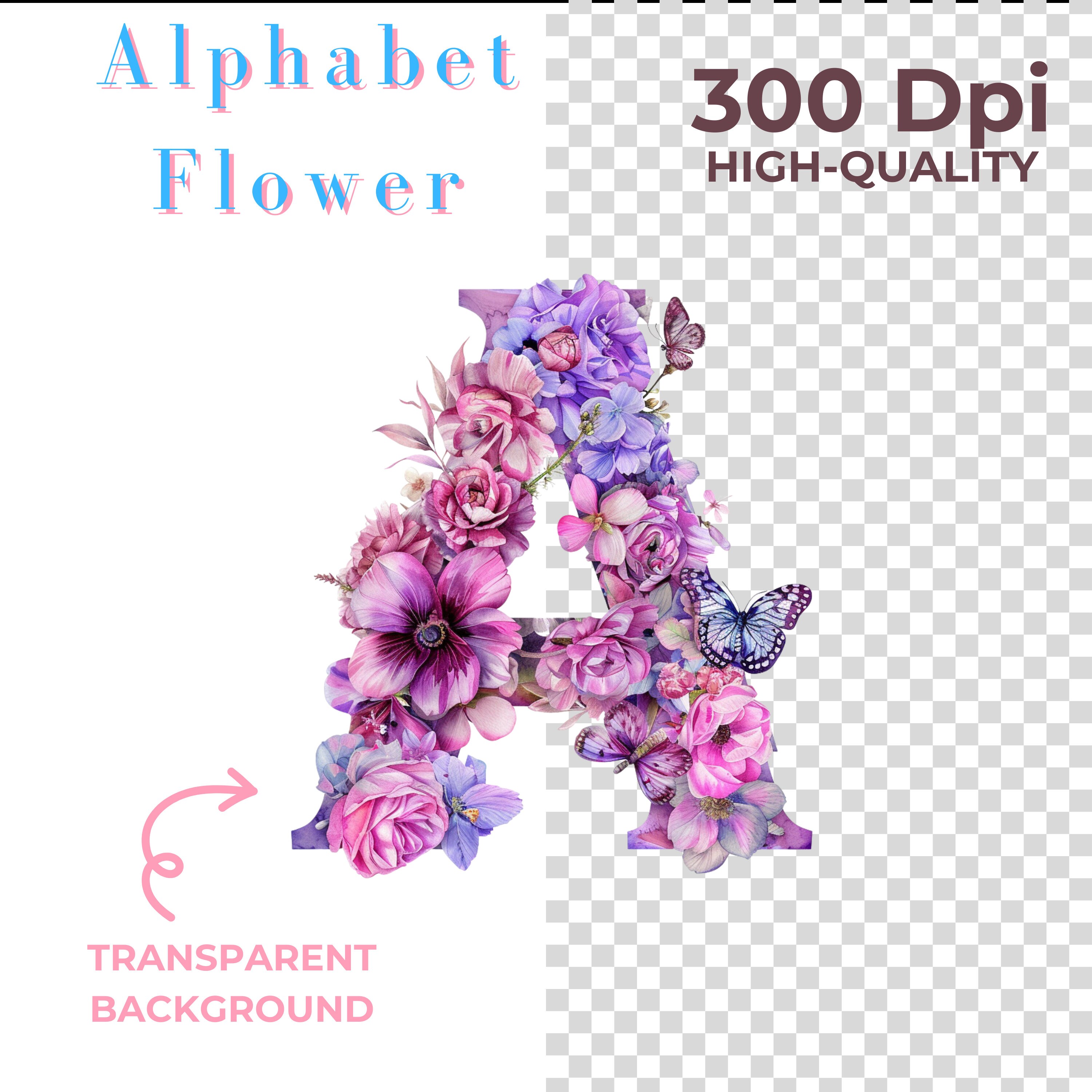 Watercolor Alphabet Floral Letters Clipart PNG Set Pink Alphabet ...