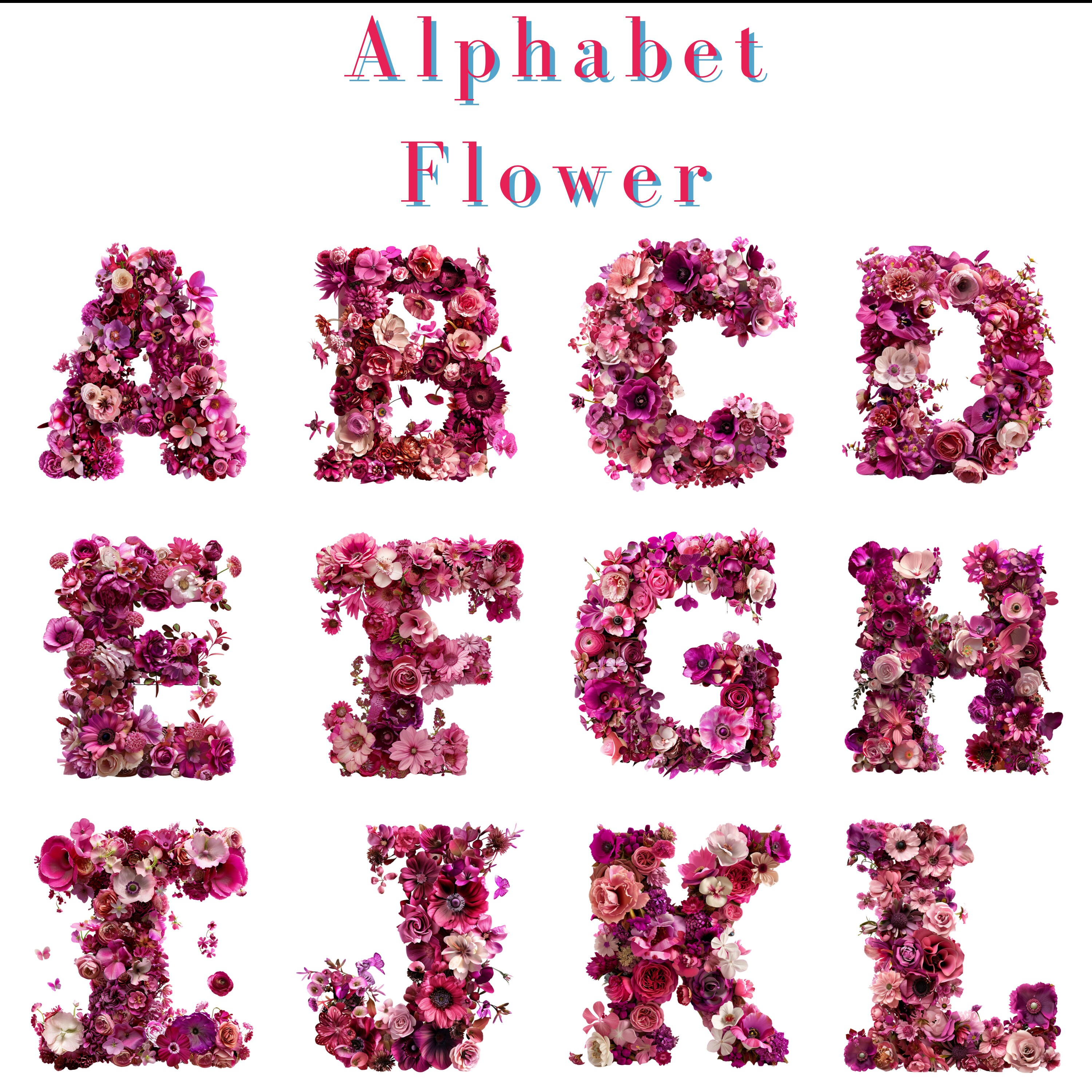 Watercolor Alphabet Floral Letters Clipart PNG Set Pink Alphabet ...