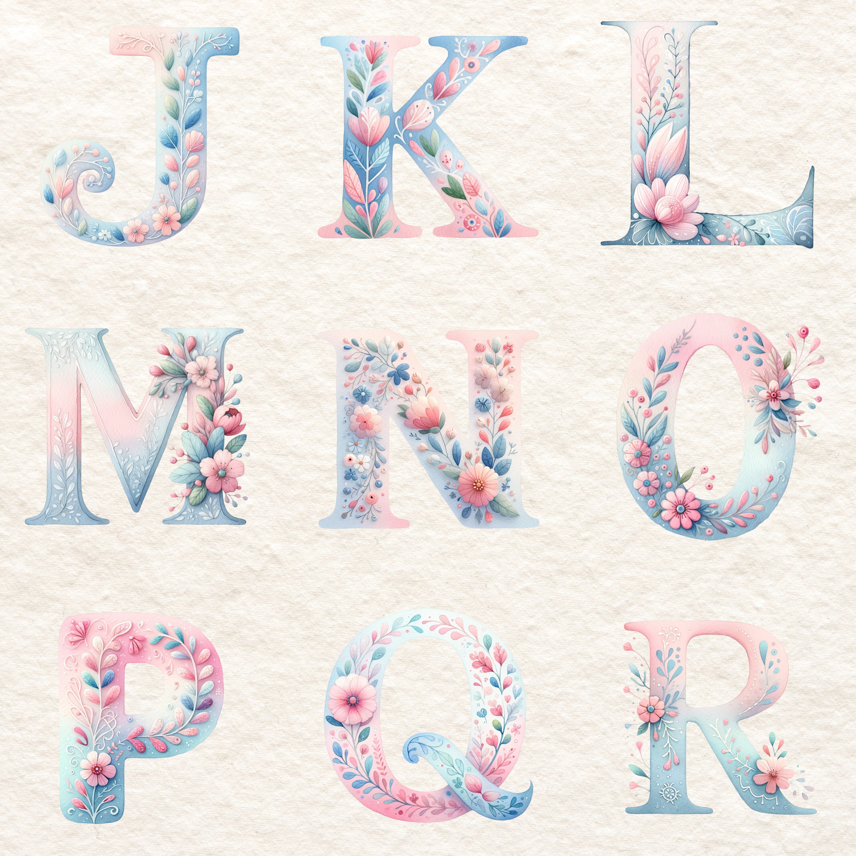 Watercolor Floral Alphabet Letters Clipart PNG Set Pink Alphabet ...
