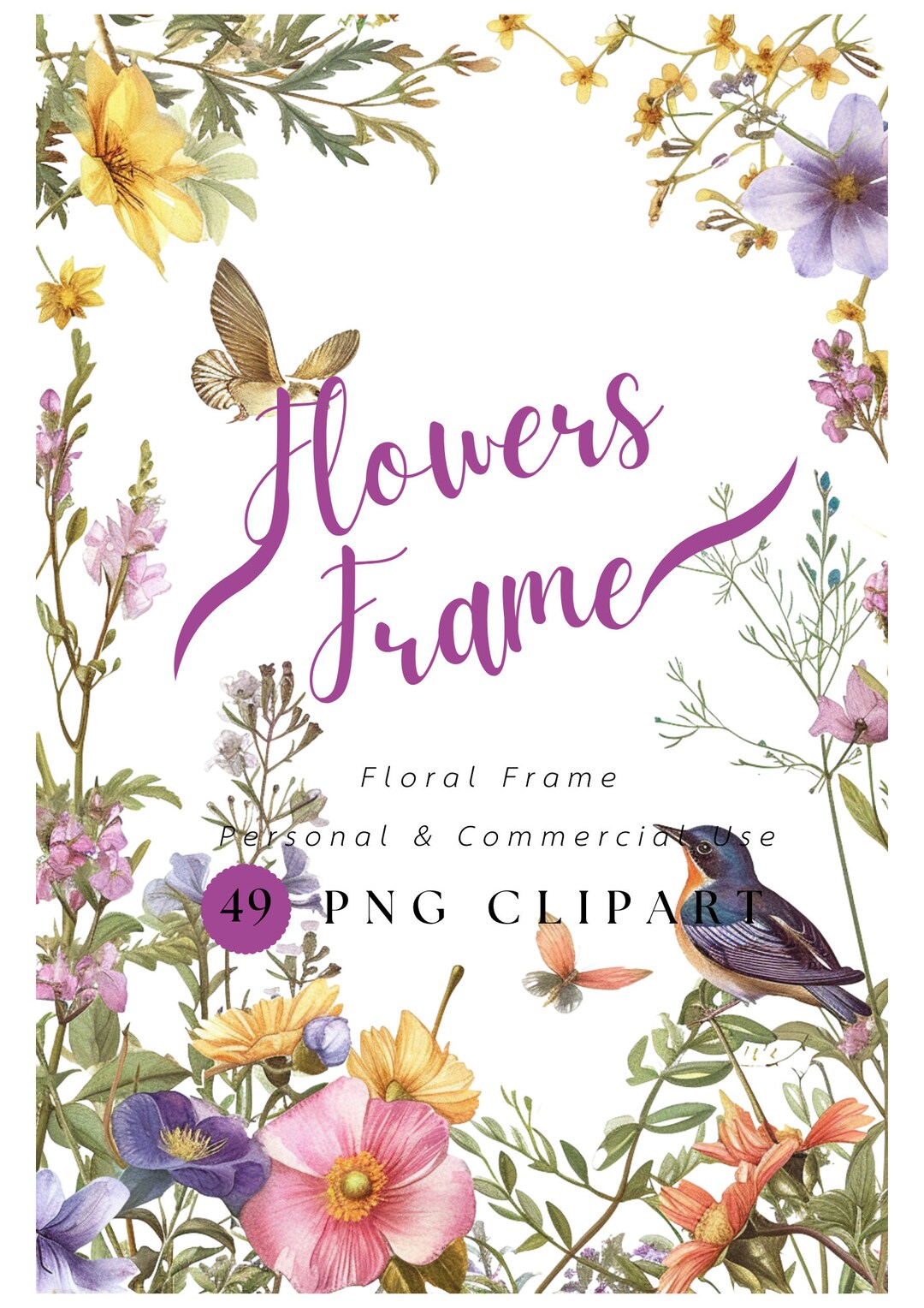 Watercolor Flower Frame,flower Border,bird Flower Background,blooming ...