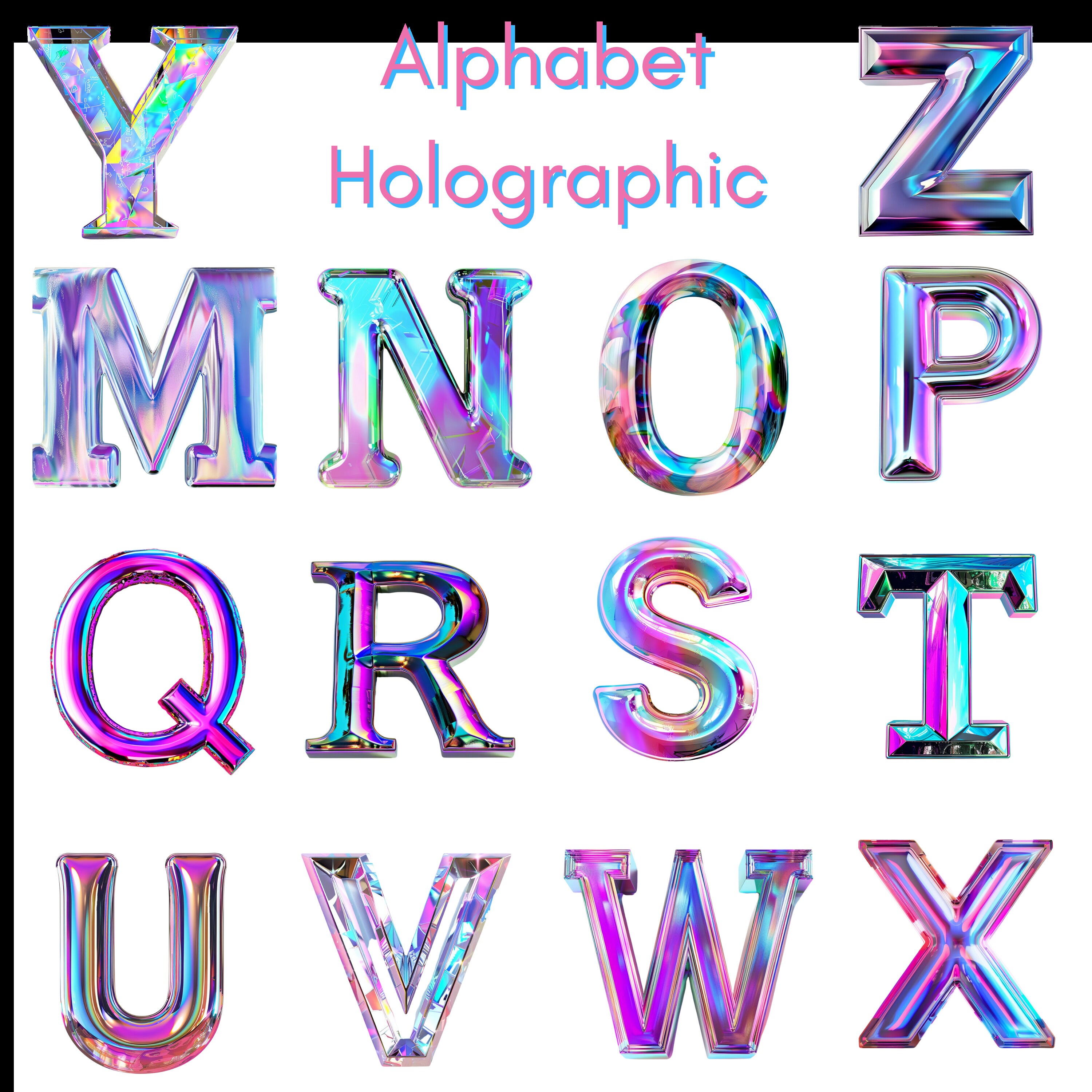 Alphabet Holographic Letters Clipart PNG Set Pink Alphabet Clipart ...