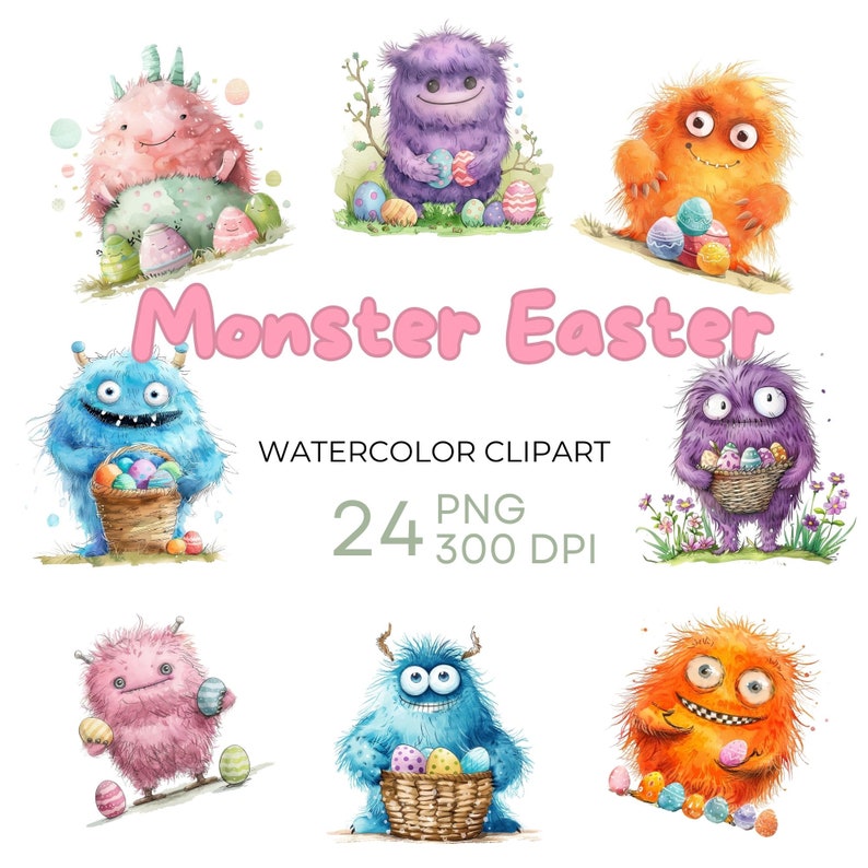 Cute Monster Funny Monster | Easter Monster Clipart | 24 PNG 300 DPI ...