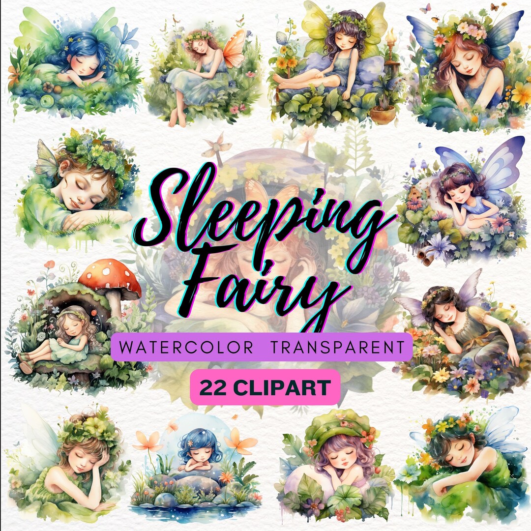 Watercolor Pastel Cute Sleep Fairy Beauty in Jungle, Fantasy Art, Water ...