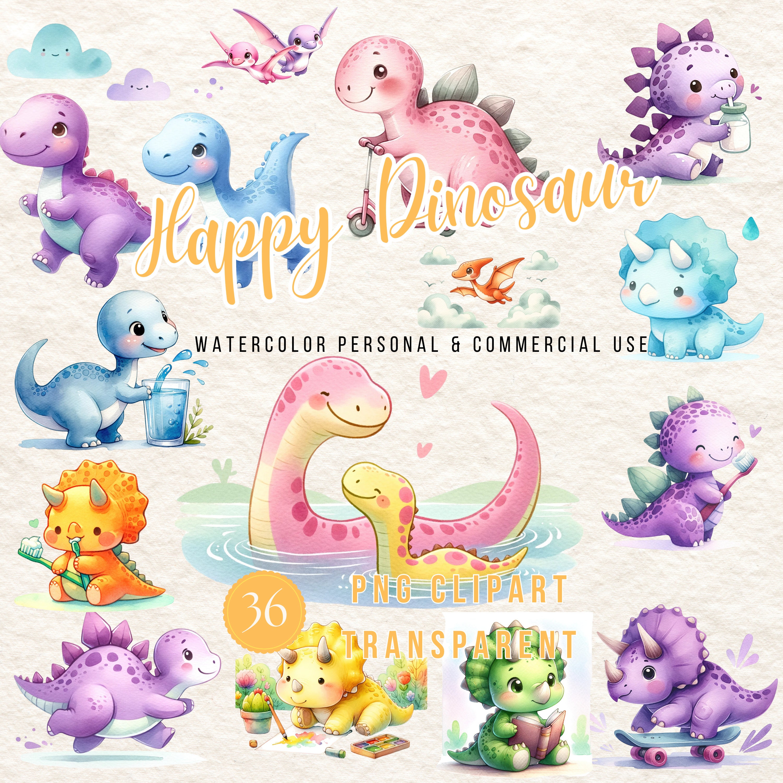 Girl Dinosaur Watercolor Pastel Cute, Baby Dinosaur Cute, Pink Purple ...