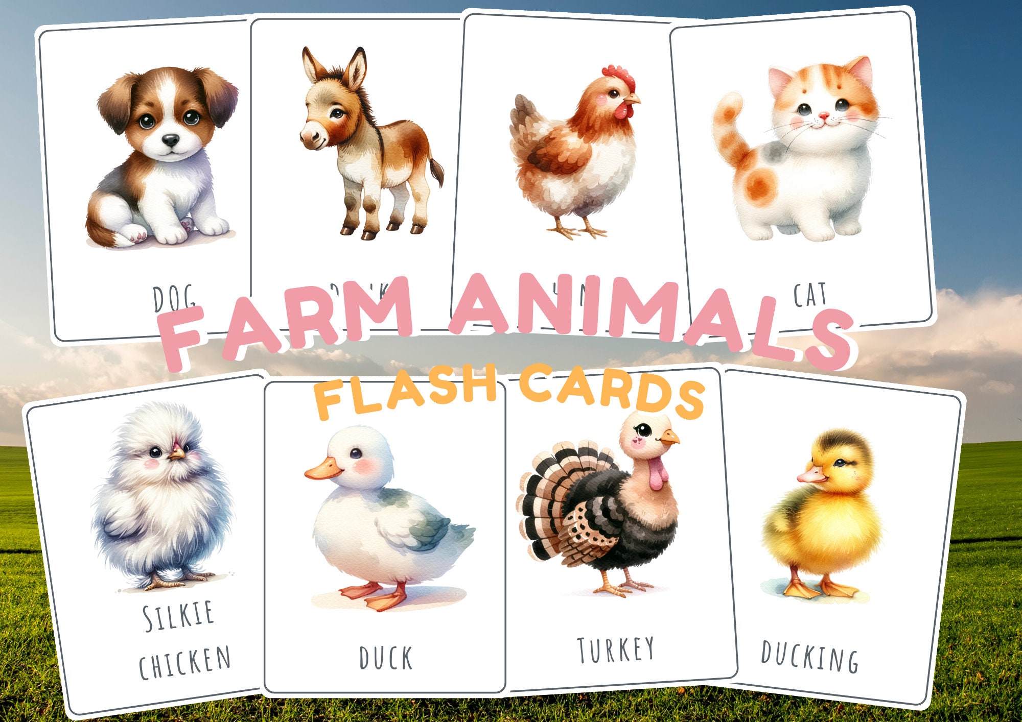 Flash Card Farm Animals,24 Flashcard for Kid, Animal Flash Card ...