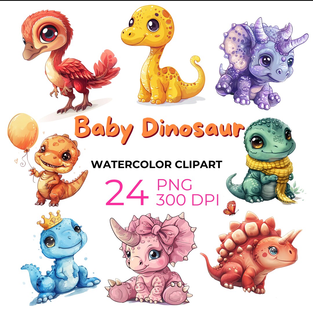 Girl Dinosaur Watercolor Pastel Cute, Baby Dinosaur Cute, Pink Purple ...
