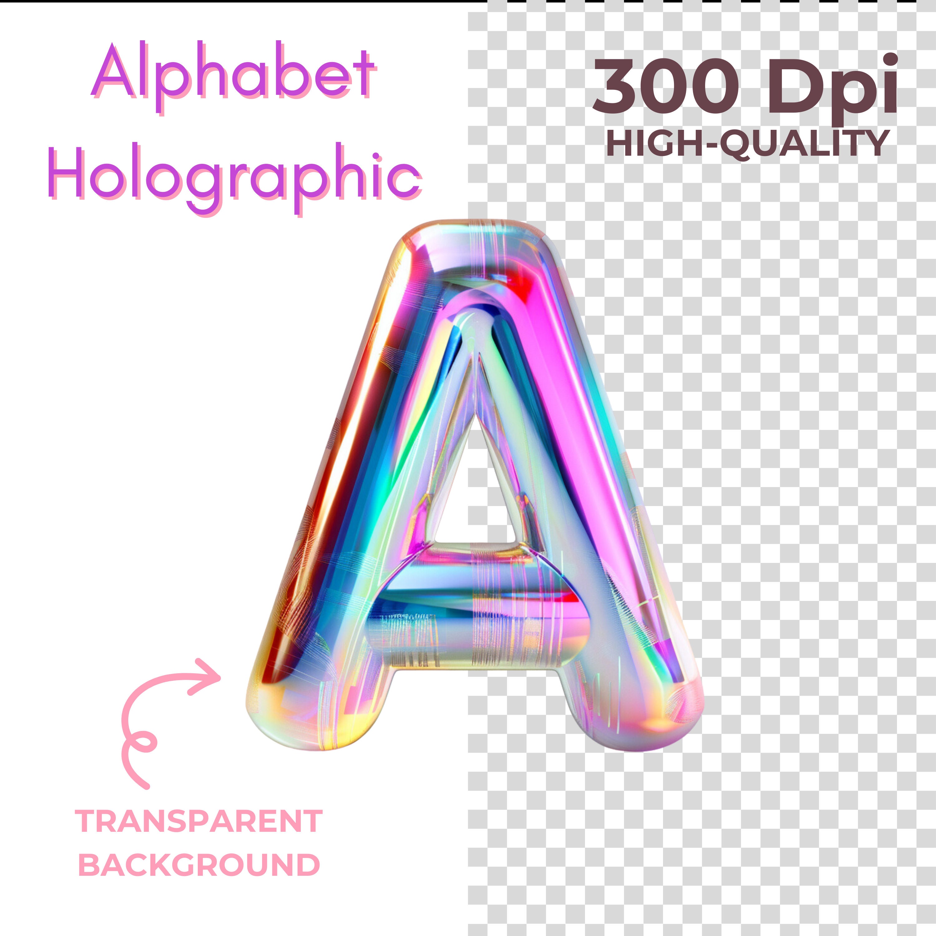 Alphabet Holographic Letters Clipart PNG Set Pink Alphabet Clipart ...