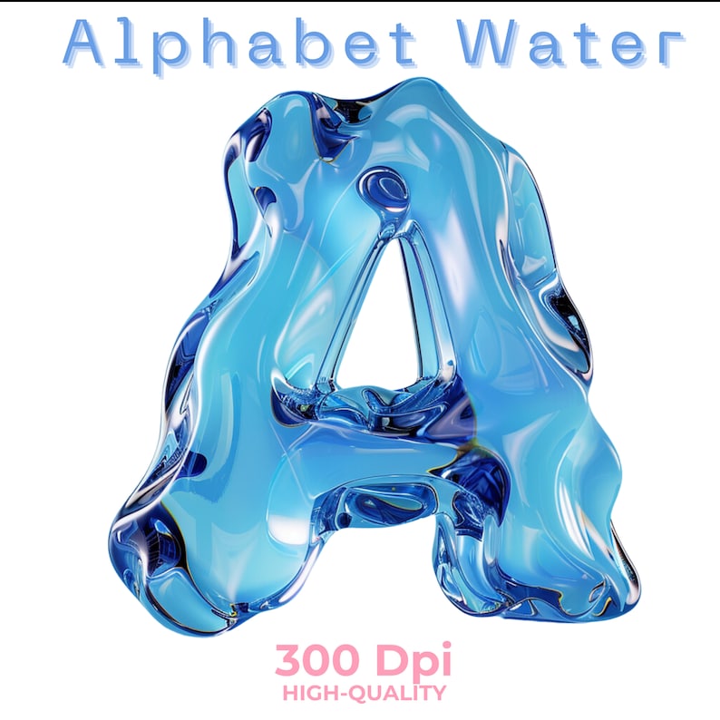 Alphabet Water Blue Letters Clipart PNG Set Pink Alphabet Clipart, Baby Milestone Clipart, Aqua ...