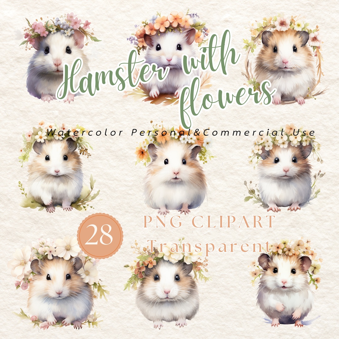 Watercolor Hamster Flower, Cute Hamster Flower, Nursery Decoration 28 ...