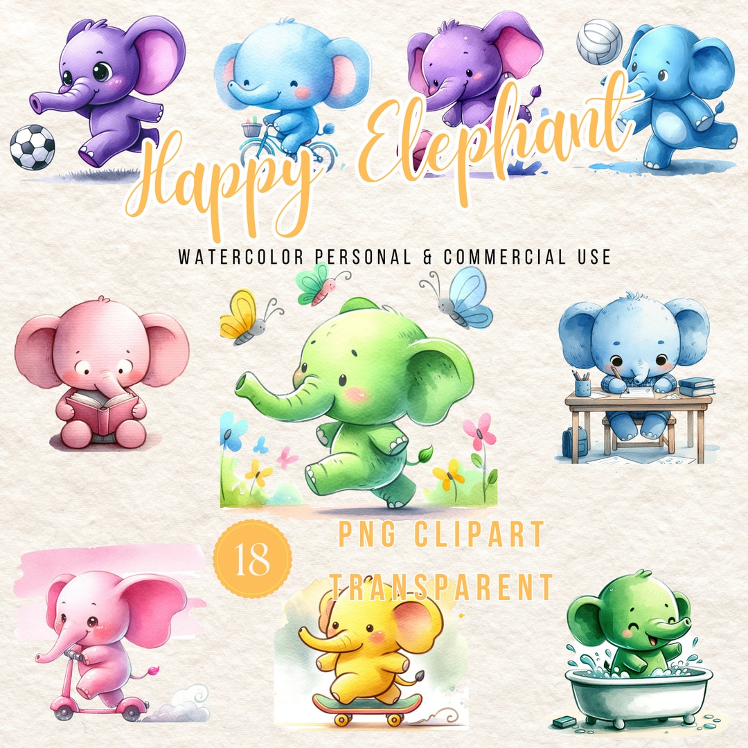 Elephant Watercolor Pastel Cute, Baby Elephant Cute, Pink Purple ...