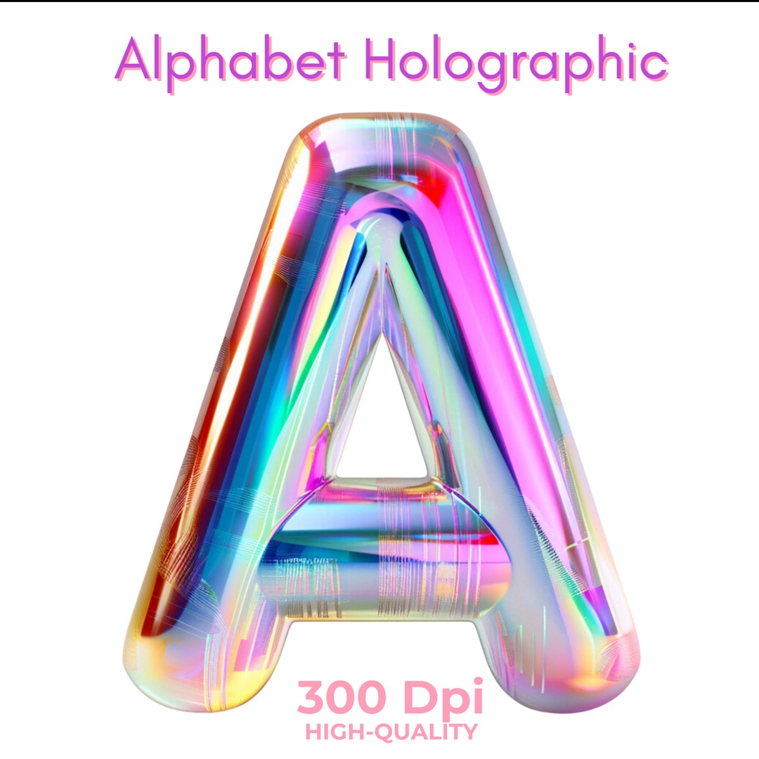 Alphabet Holographic Letters Clipart PNG Set Pink Alphabet Clipart ...