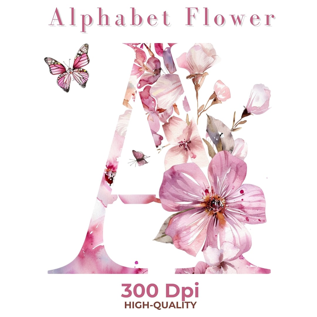 Watercolor Alphabet Floral Letters Clipart PNG Set Pink Alphabet ...
