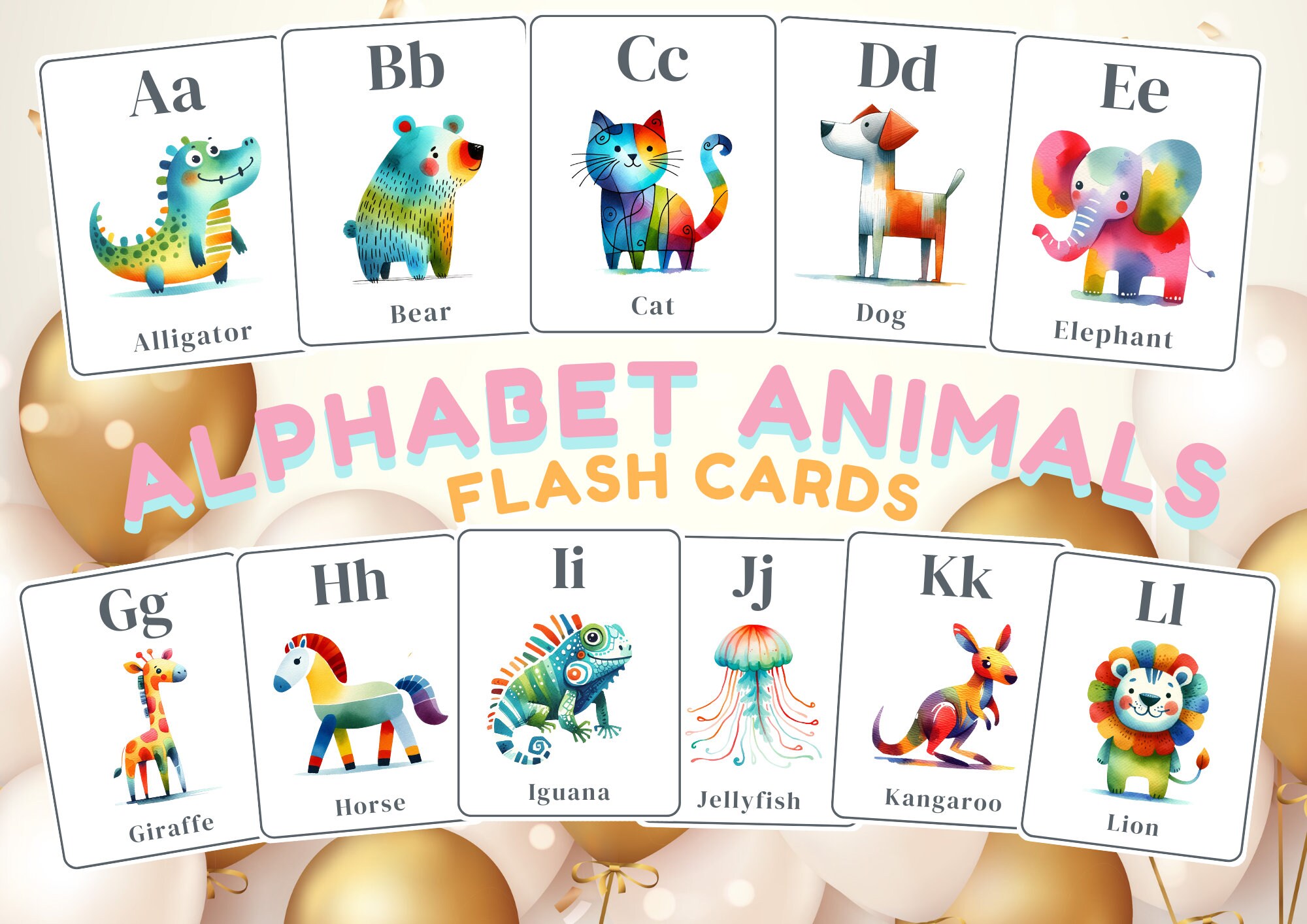 Flashcard Alphabet Animals,26 Flashcard for Kid, Animal Flash Card ...