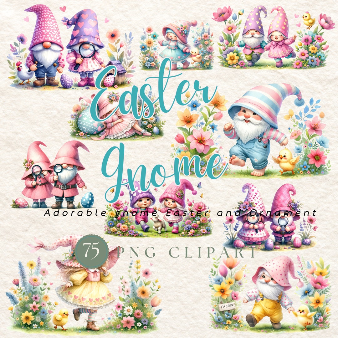 Watercolor Easter Gnome With Ornament Clipart Bundle, Easter Bunny ...