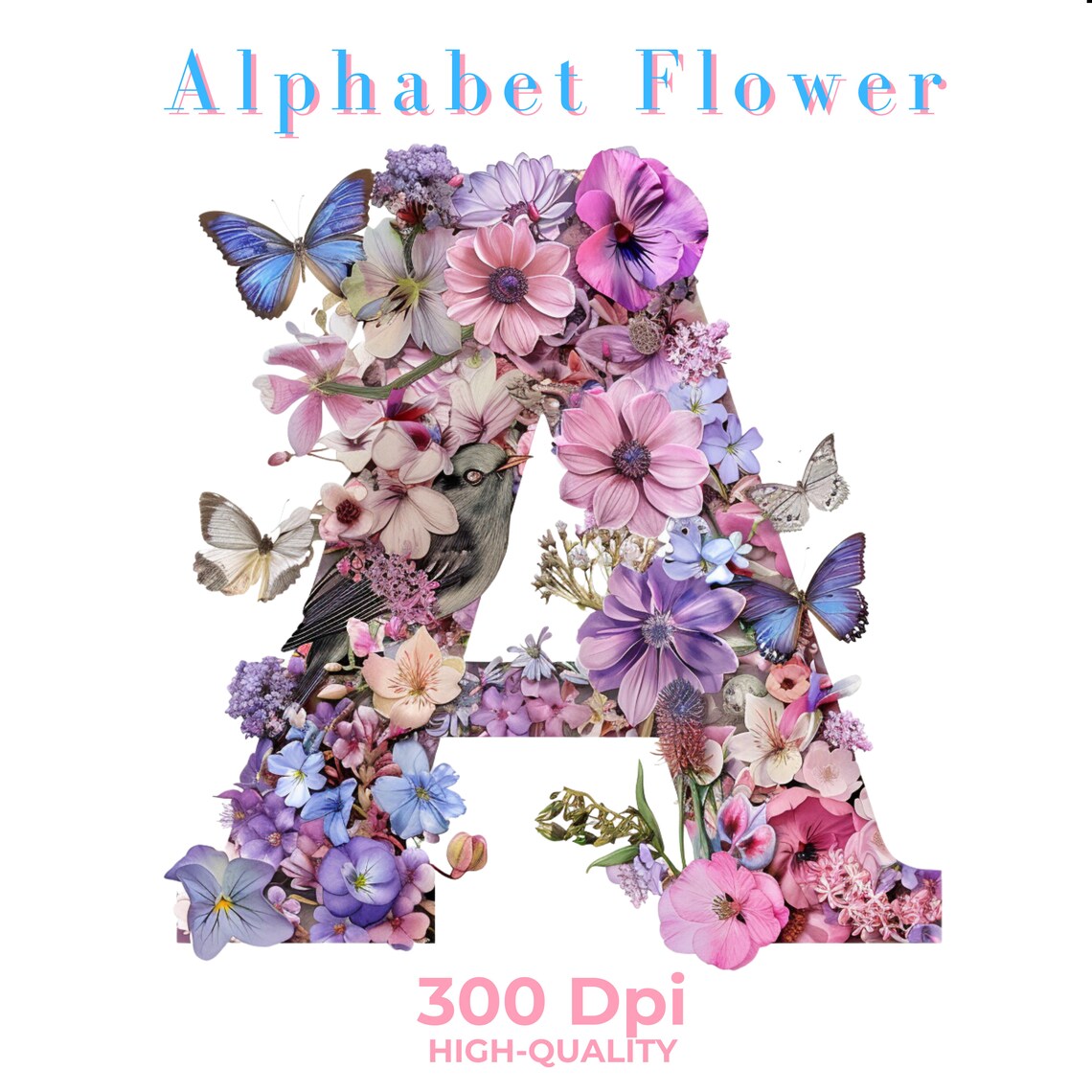 Watercolor Alphabet Floral Letters Clipart PNG Set Pink Alphabet ...