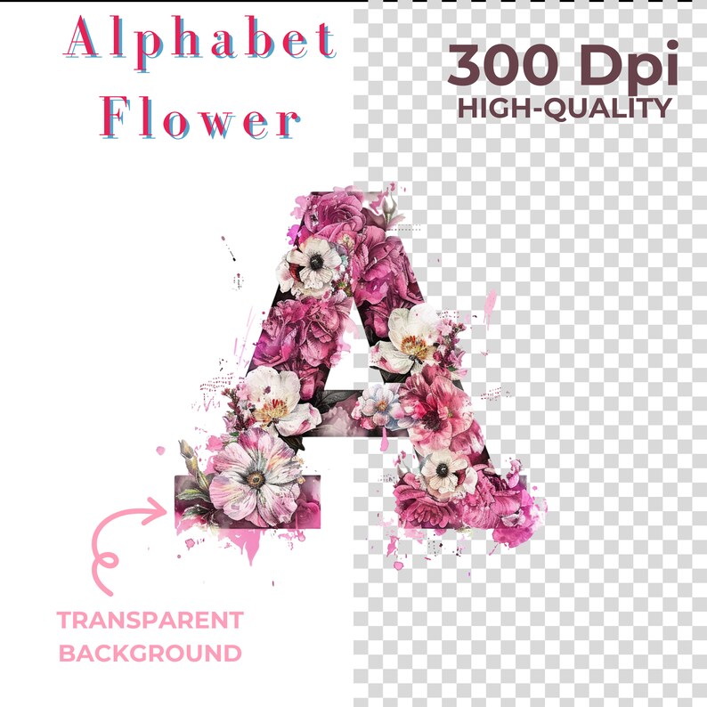 Watercolor Floral Alphabet Letters Clipart PNG Set Pink Alphabet ...