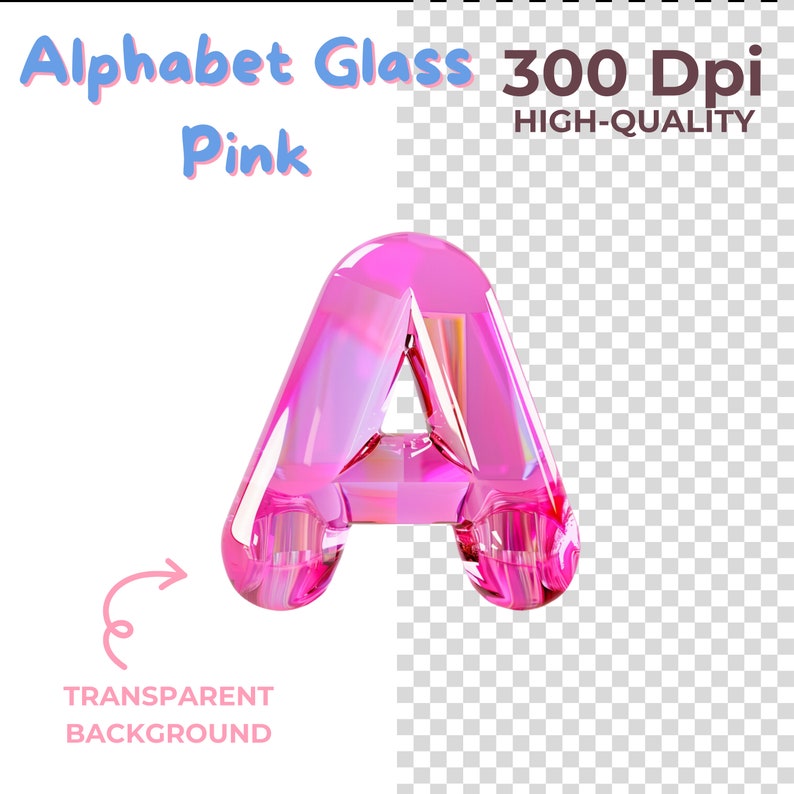 Alphabet Glass Pink Letters Clipart PNG Set Pink Alphabet Clipart, Baby ...