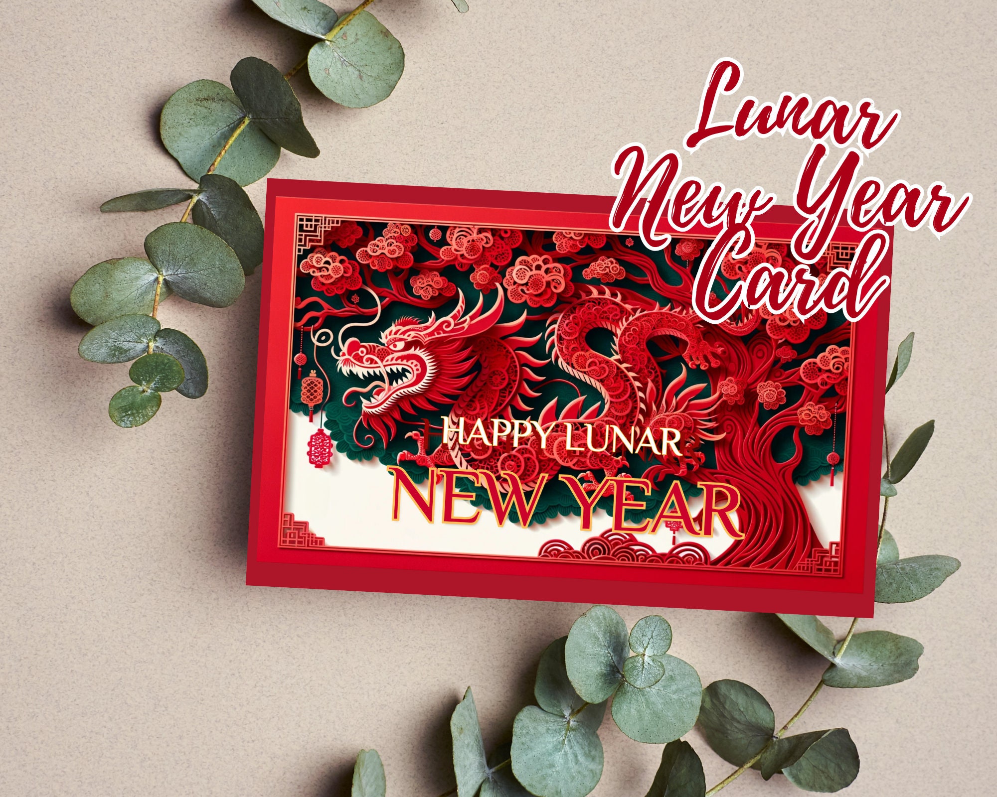 Chinese New Year Card and Lunar New Year Card, Celebrate New Year ...