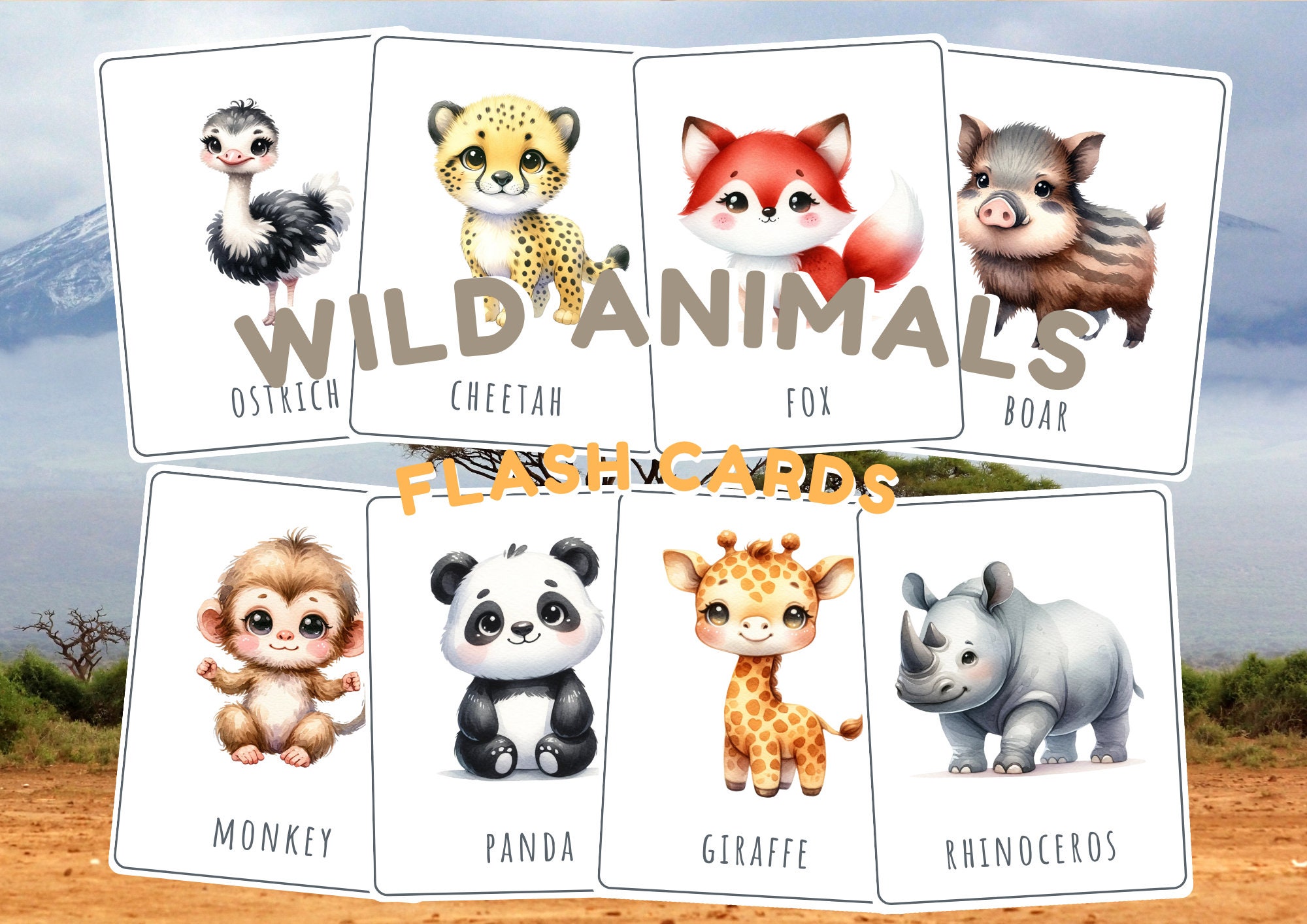 Flashcard Wild Animals,30 Flashcard for Kid, Animal Flash Card ...