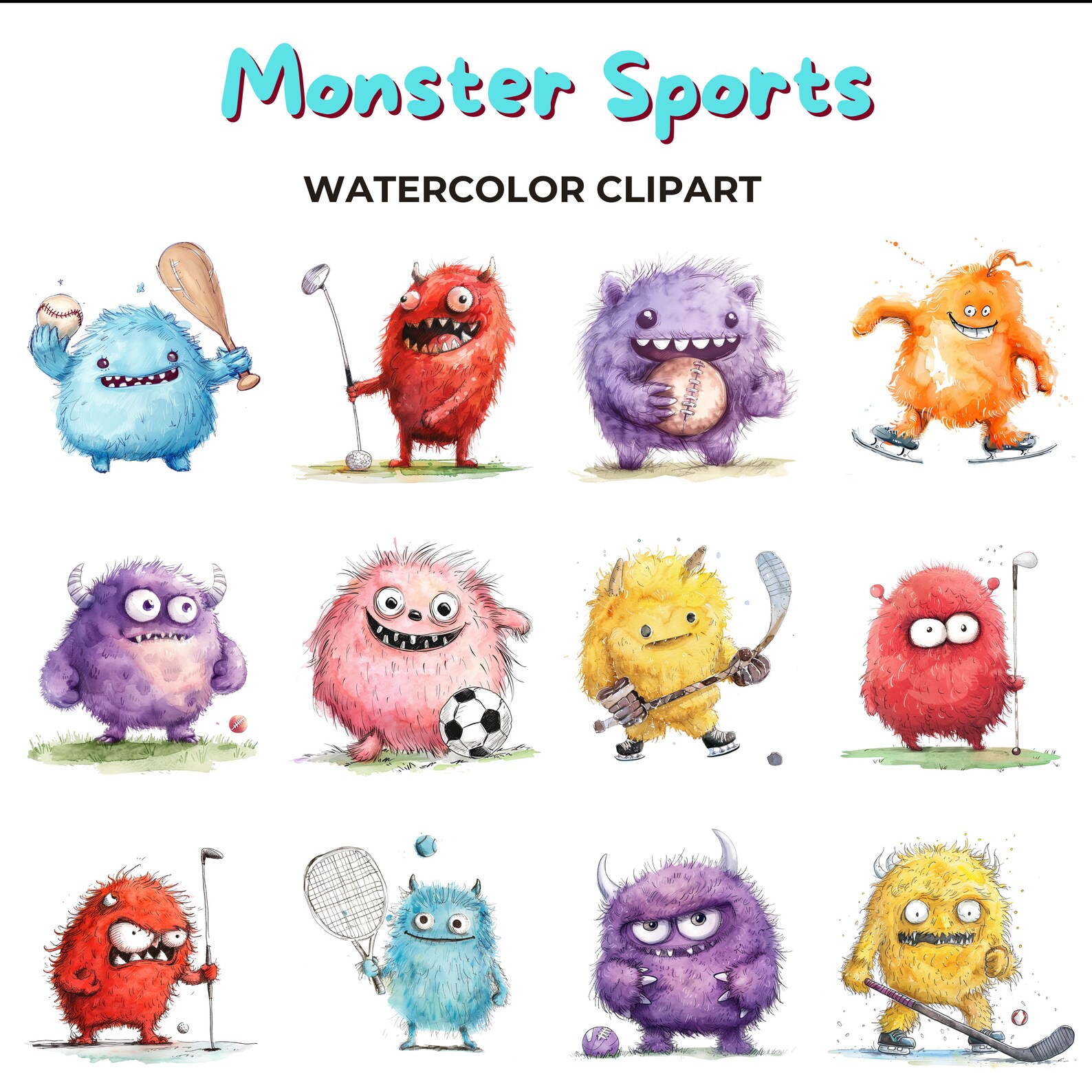 Happy Monster, Cute Monster | Monsters Sport | 24 PNG 300 DPI Children ...