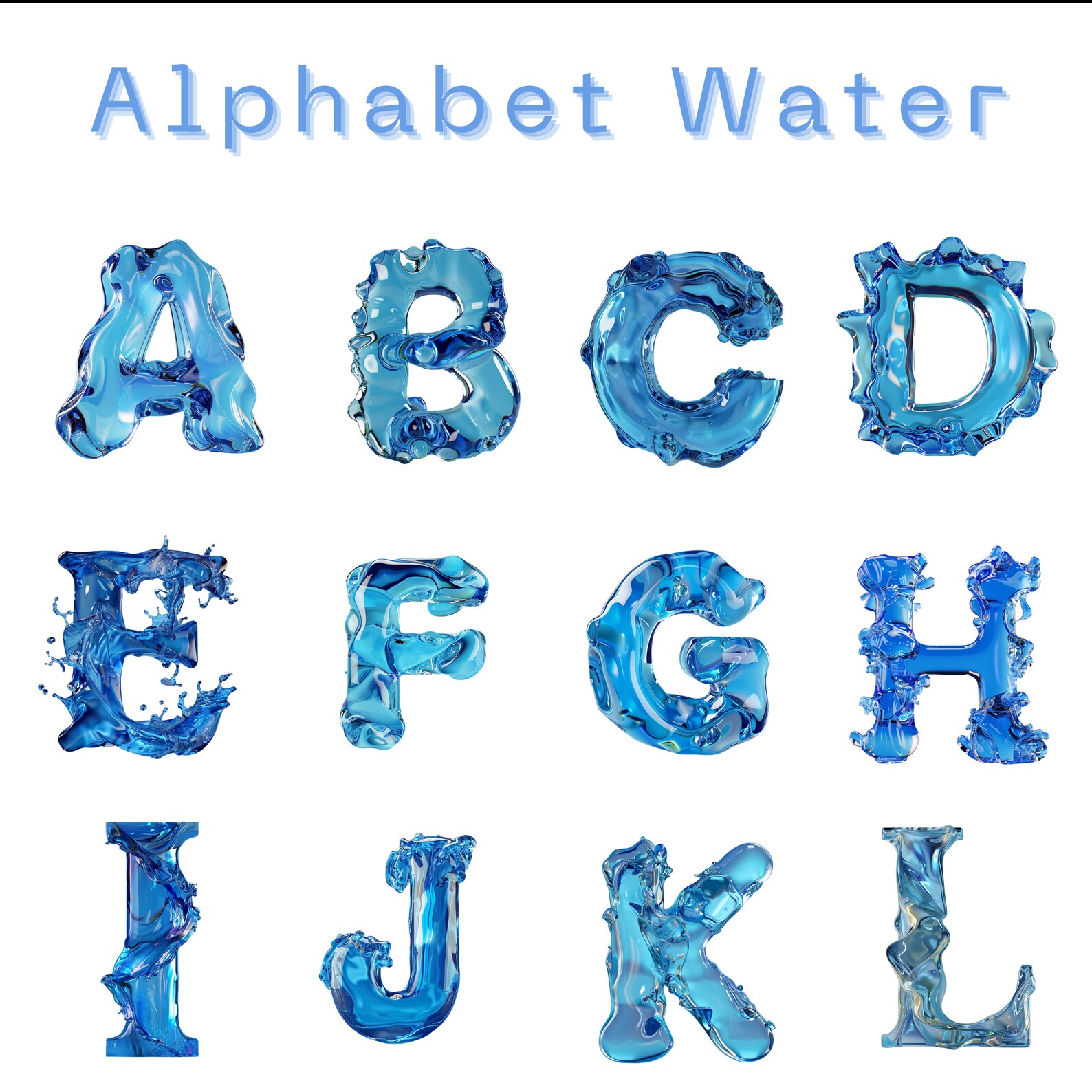 Alphabet Water Blue Letters Clipart PNG Set Pink Alphabet Clipart, Baby ...