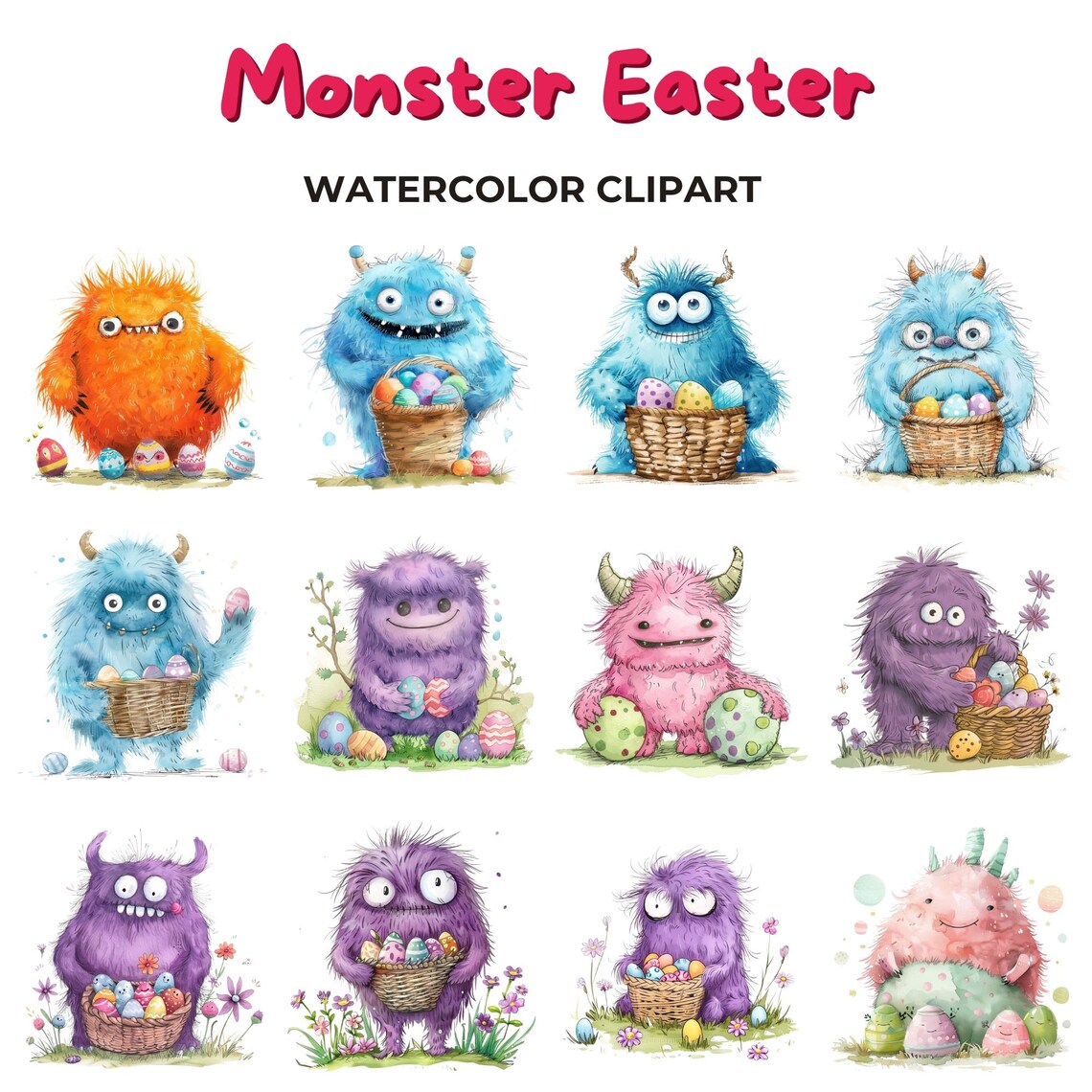 Cute Monster Funny Monster | Easter Monster Clipart | 24 PNG 300 DPI ...