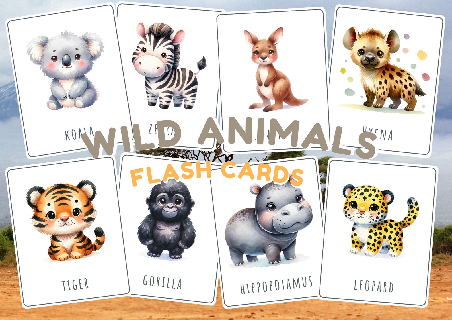 Flashcard Wild Animals,30 Flashcard for Kid, Animal Flash Card ...