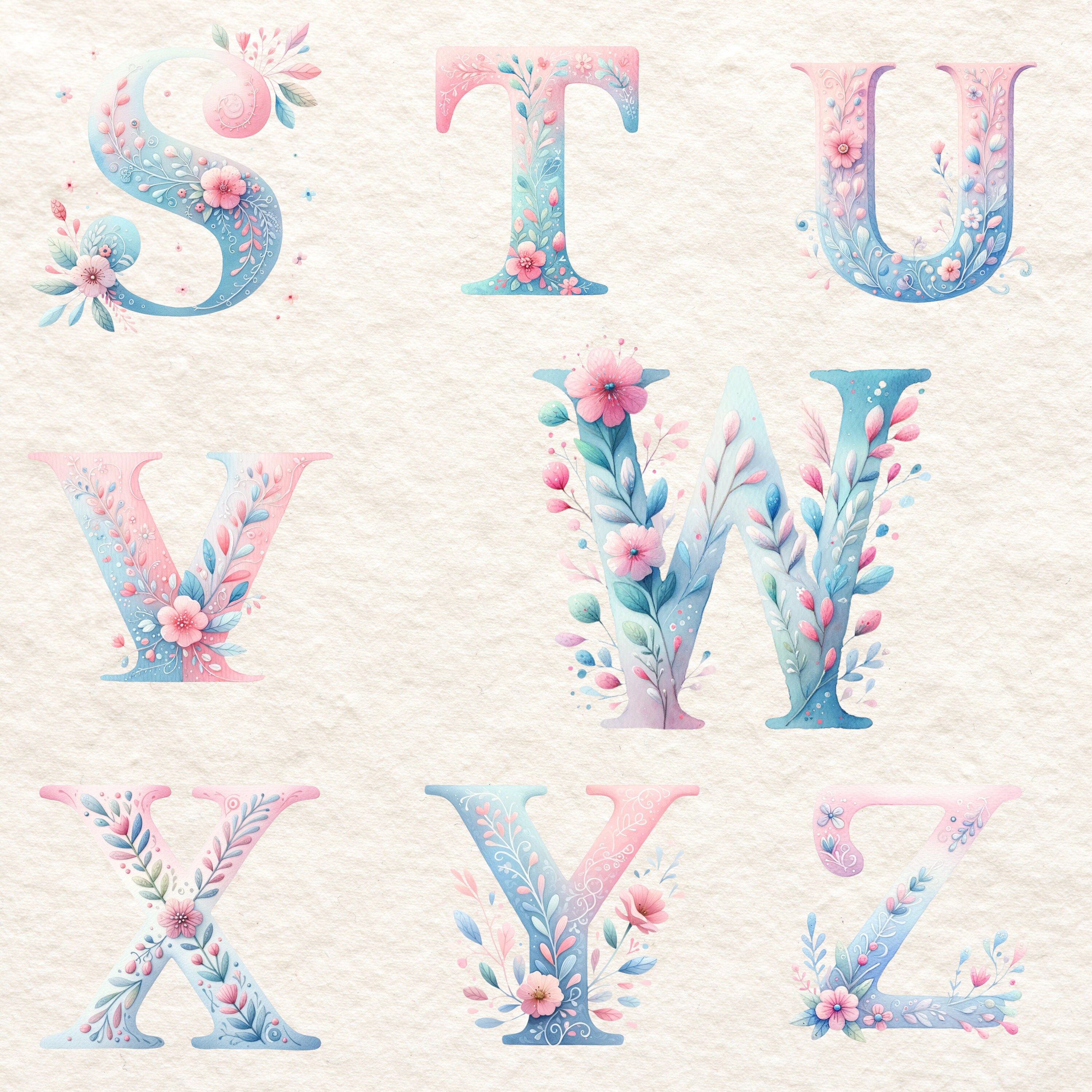 Watercolor Floral Alphabet Letters Clipart PNG Set Pink Alphabet ...