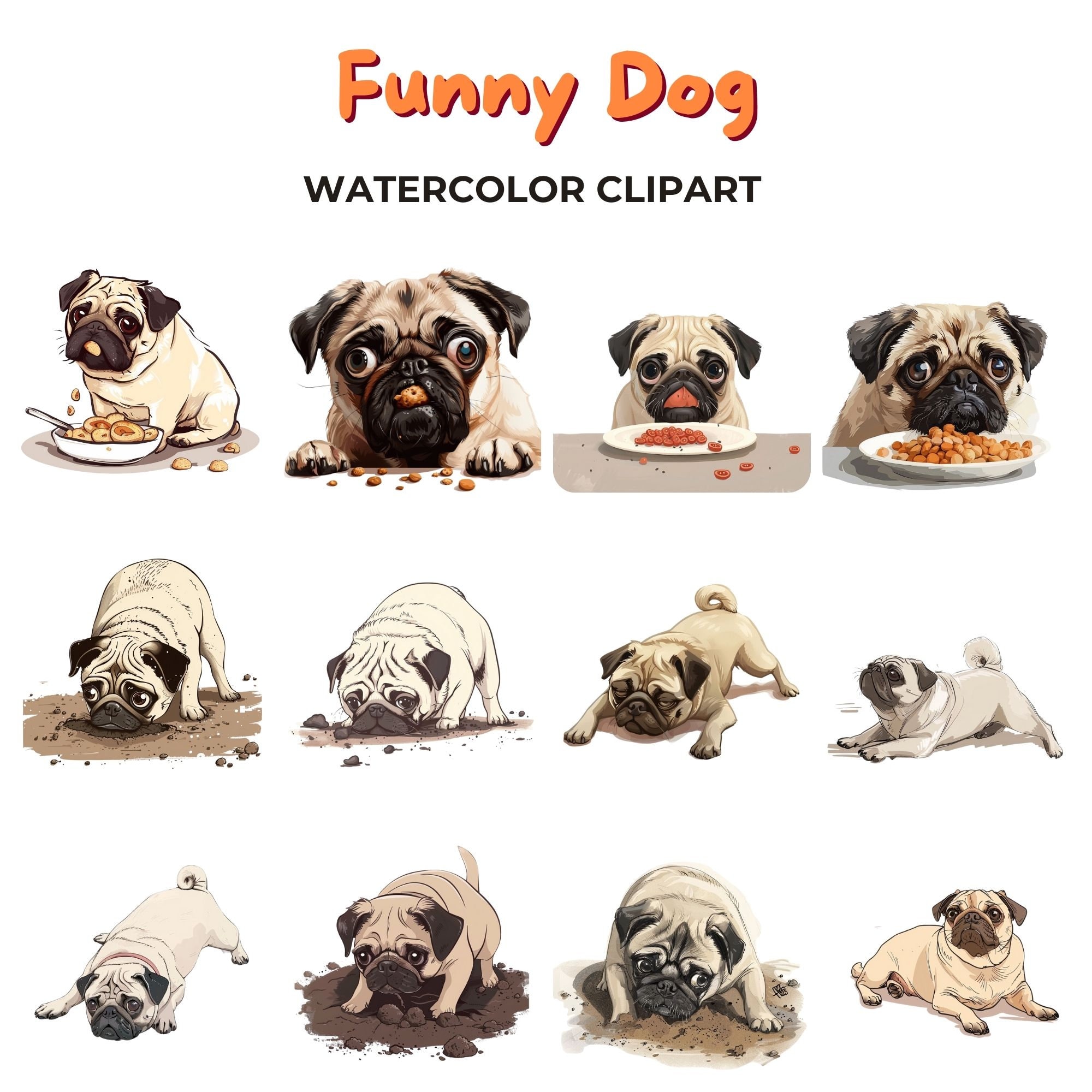 Cute Pug Funny Pug Pug Clipart 24 PNG 300 DPI Pug Gift Transparent ...