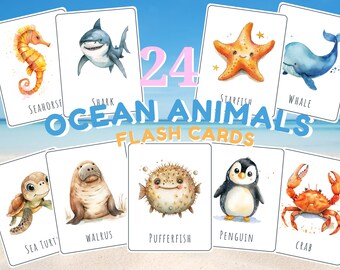 Flash Card Ocean Animals,24 Flashcard for Kid, Animal Flash Card ...