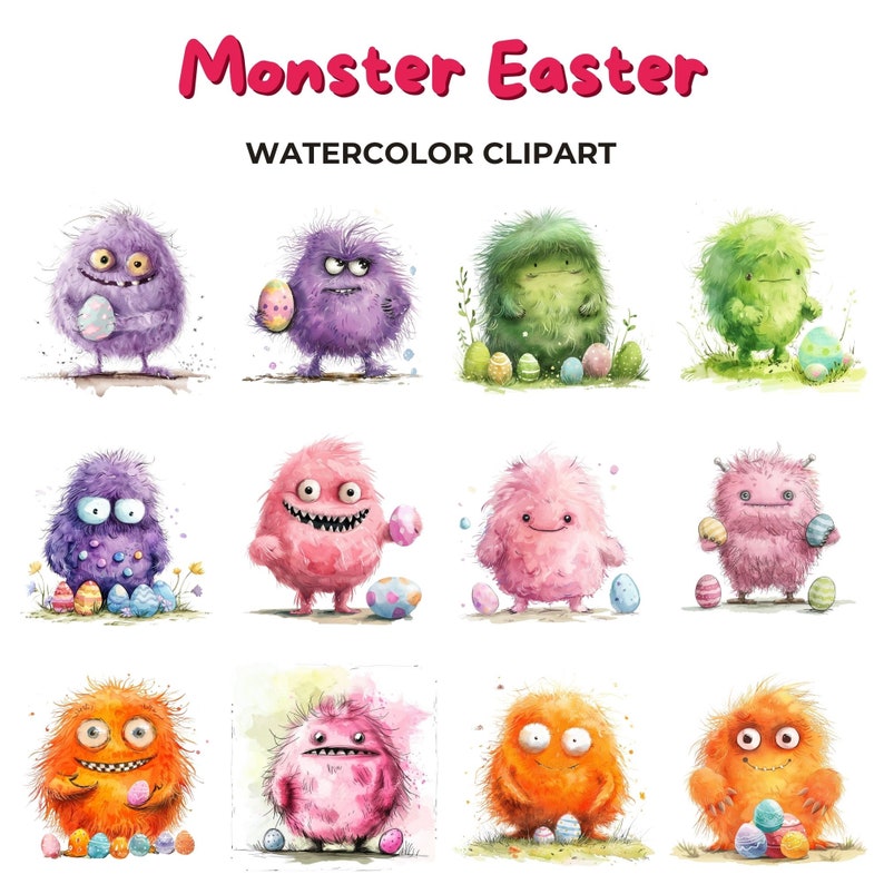 Cute Monster Funny Monster | Easter Monster Clipart | 24 PNG 300 DPI ...