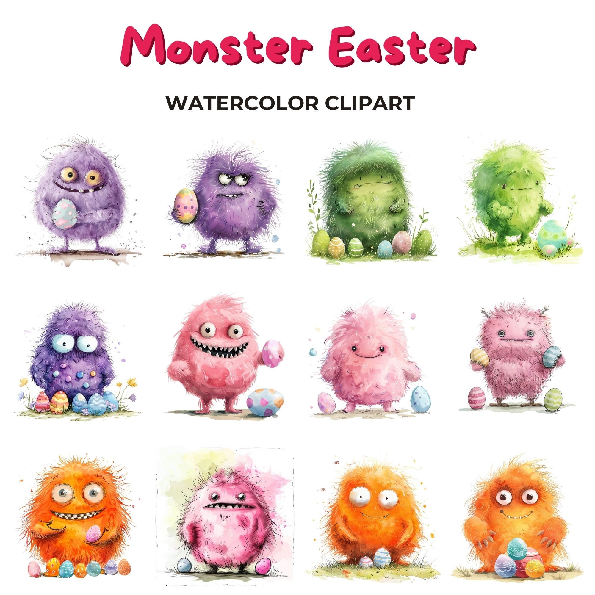 Cute Monster Funny Monster | Easter Monster Clipart | 24 PNG 300 DPI ...