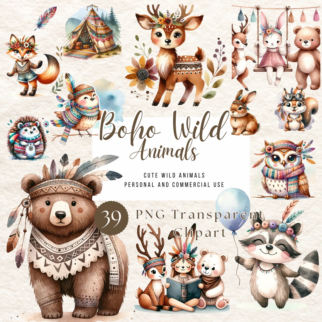 Boho Animals | Boho Wildlife Animals, Watercolor Wildlife, Watercolor ...
