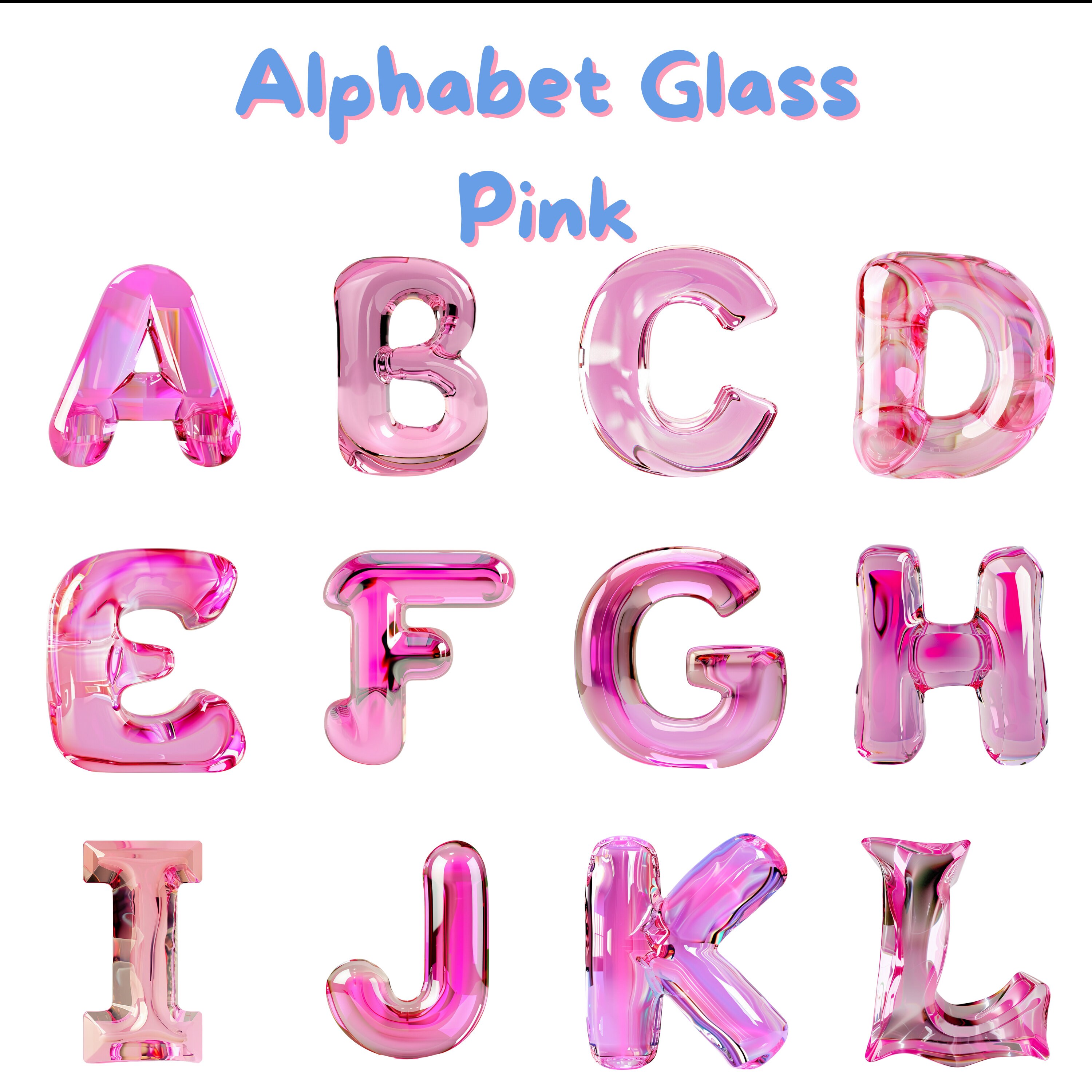Alphabet Glass Pink Letters Clipart PNG Set Pink Alphabet Clipart, Baby ...