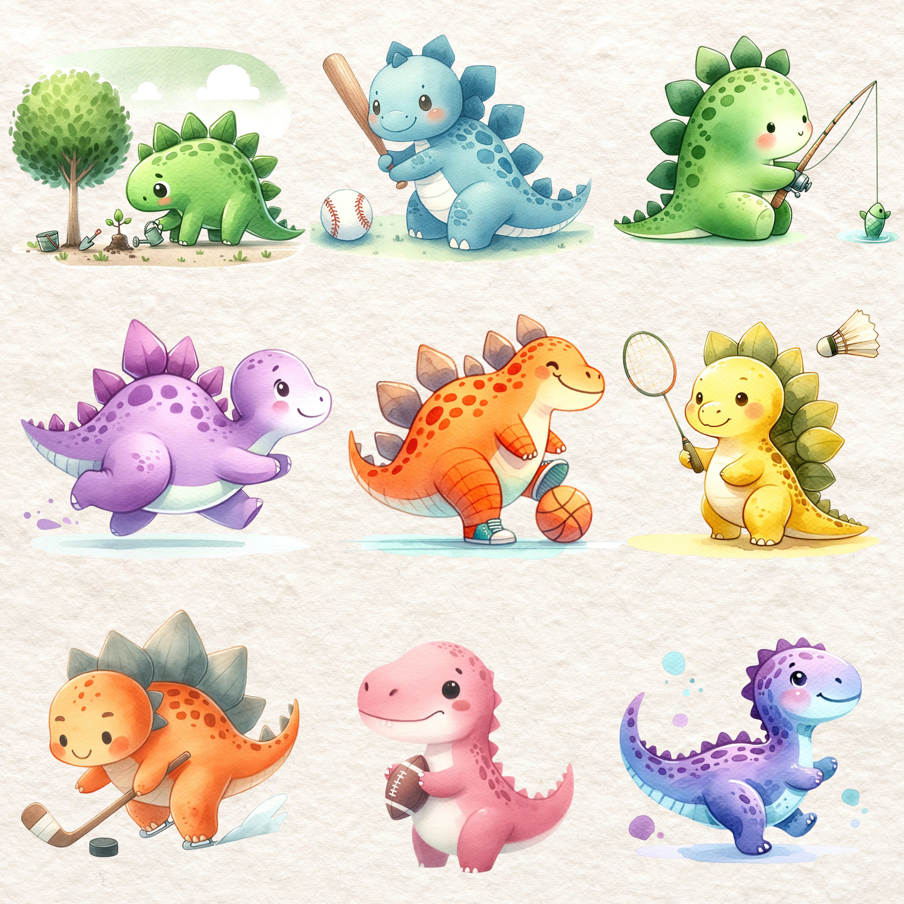 Girl Dinosaur Watercolor Pastel Cute, Baby Dinosaur Cute, Pink Purple ...