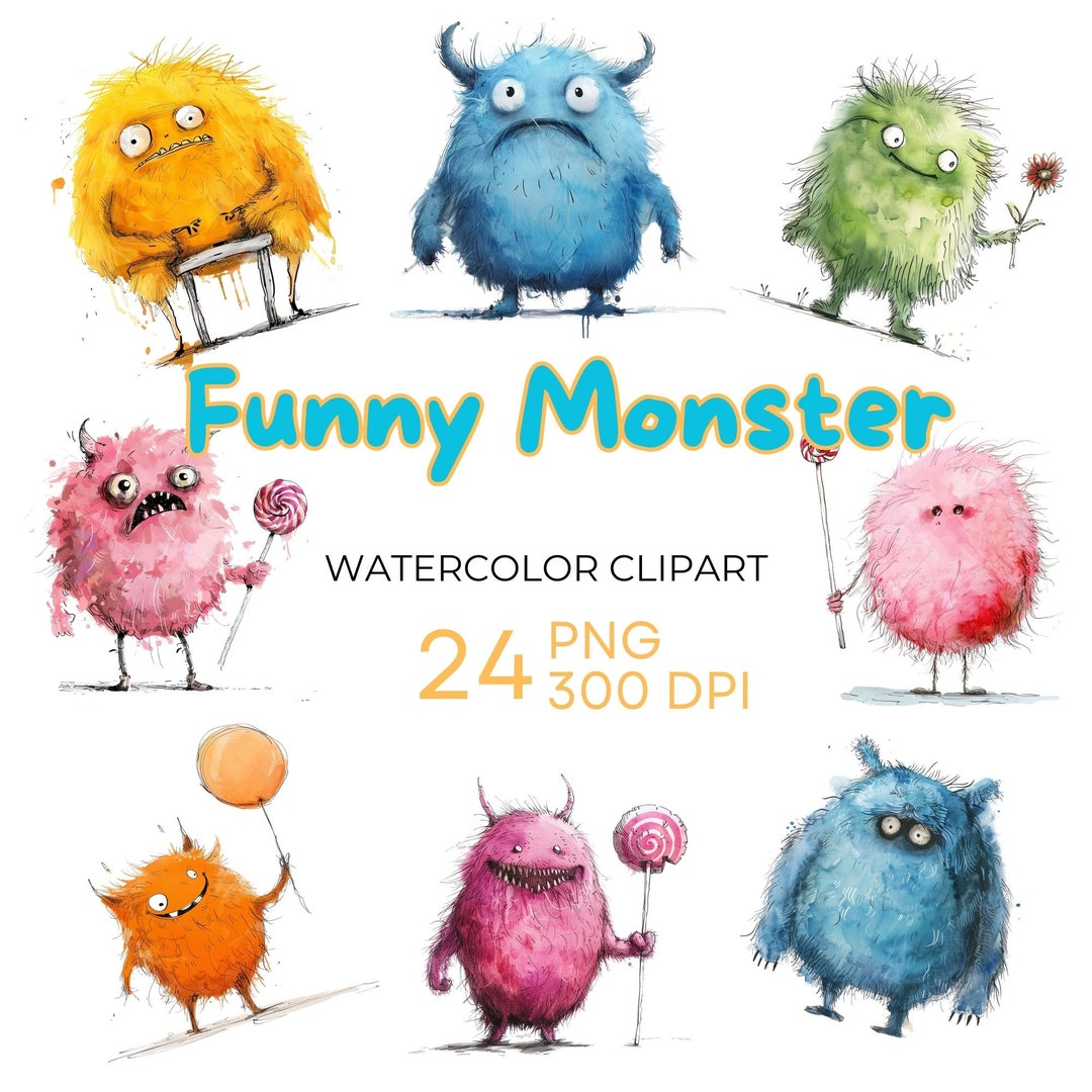Cute Monster Funny Monster | Monsters Clipart | 24 PNG 300 DPI Children ...