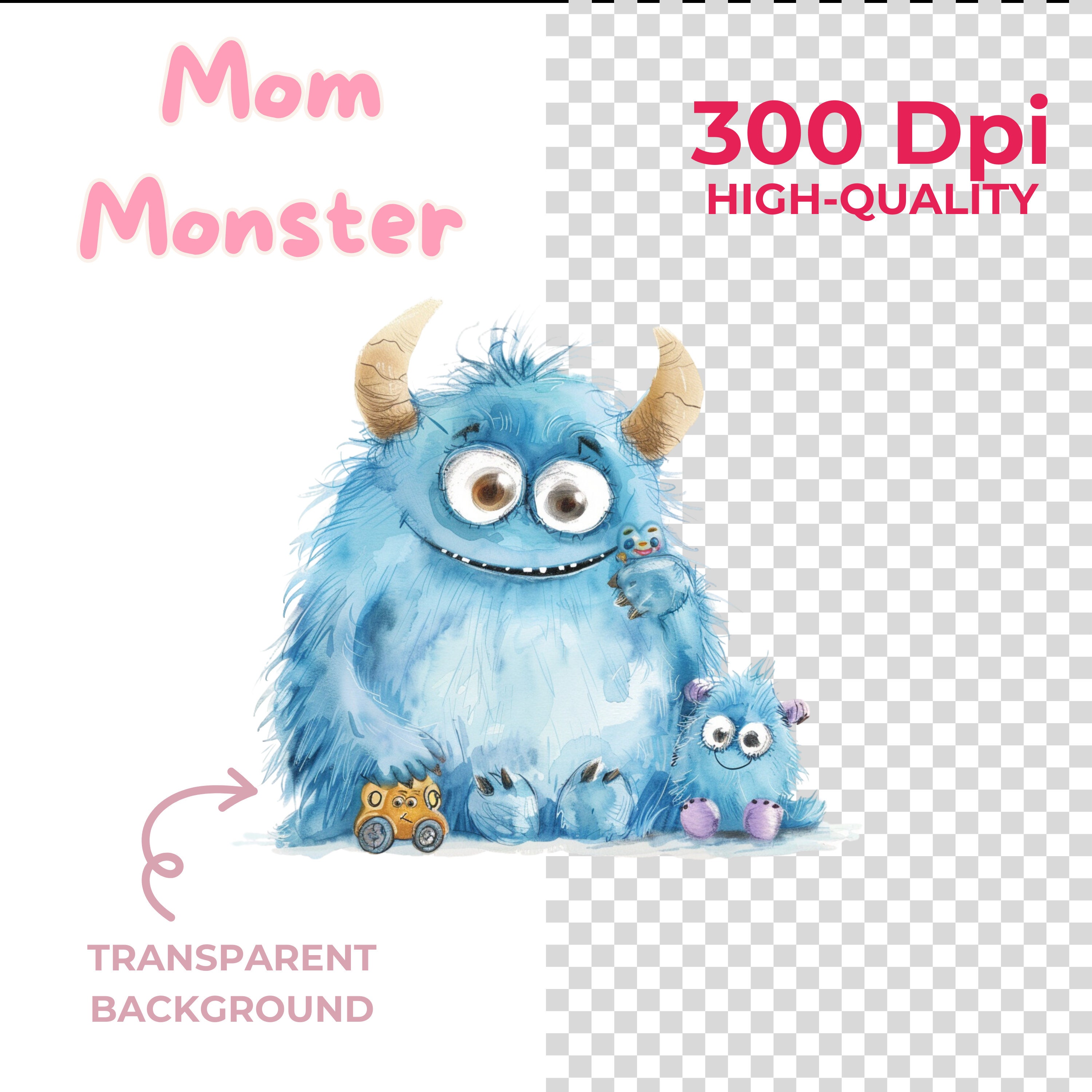 Cute Monster Funny Monster | Mom Momster Clipart | 24 PNG 300 DPI ...