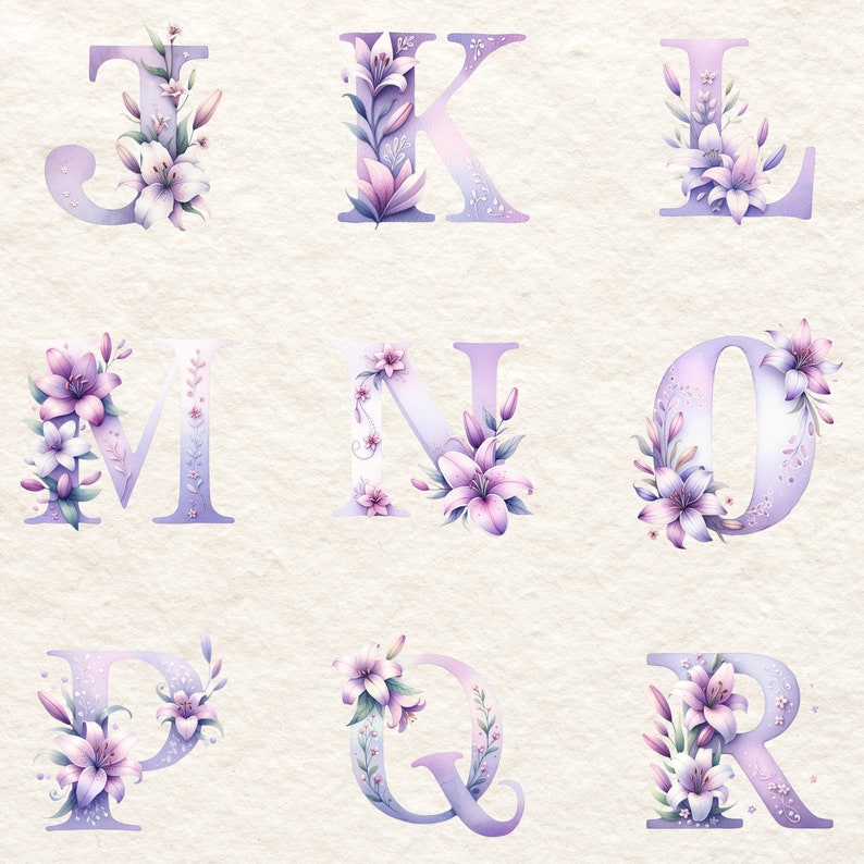 Watercolor Floral Alphabet Letters Clipart PNG Set Pink Alphabet ...