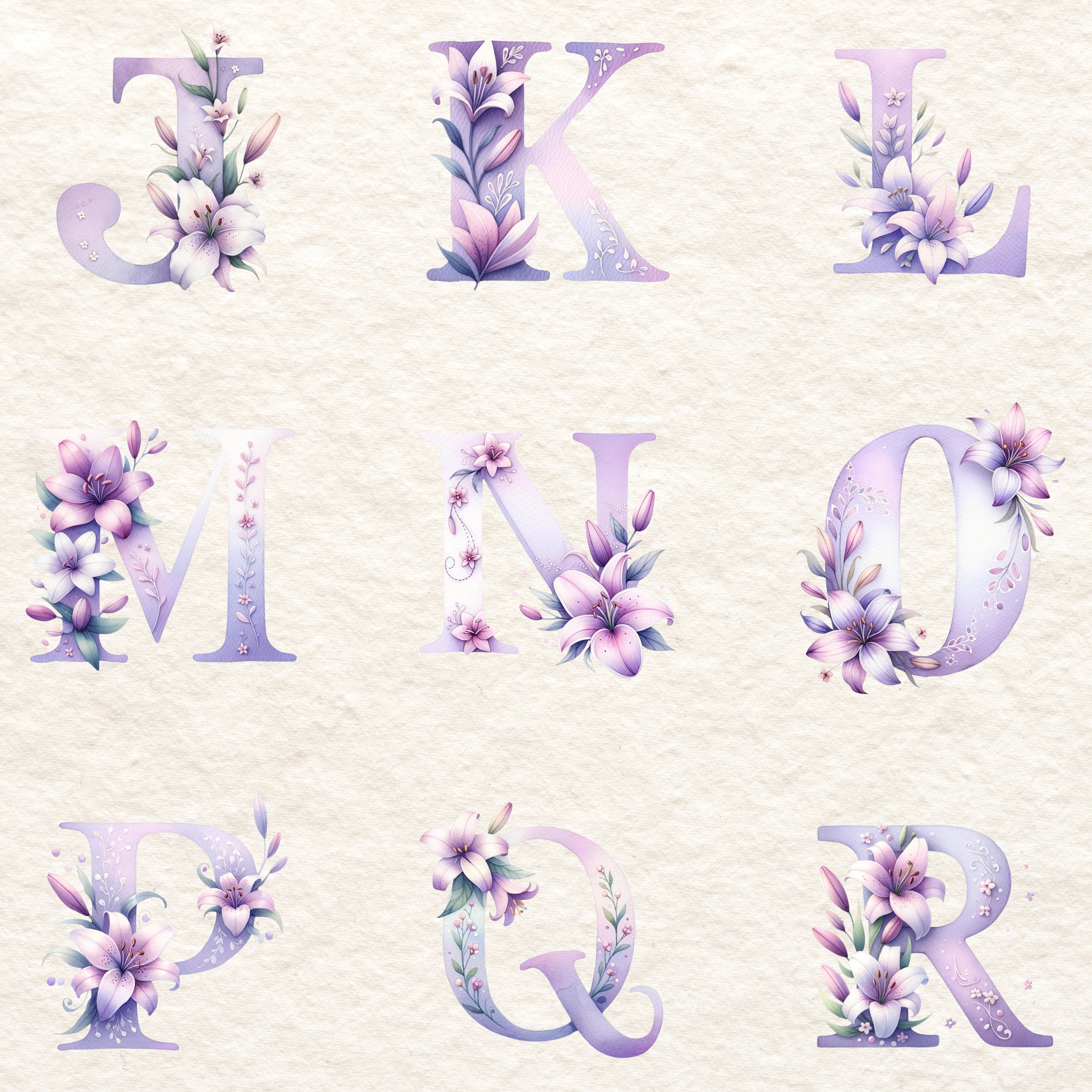 Watercolor Floral Alphabet Letters Clipart PNG Set Pink Alphabet ...