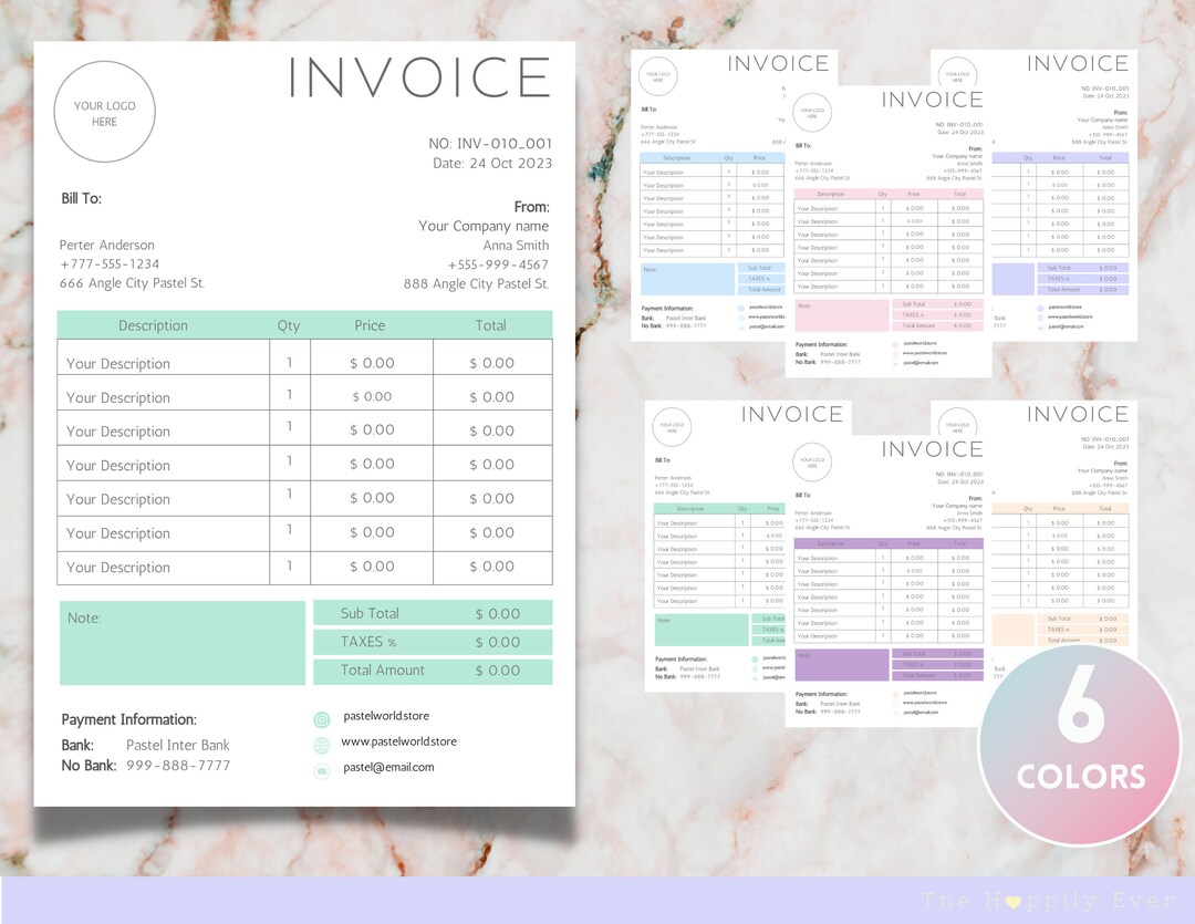 Invoice Editable Template Paste Printable Order Form Invoice - Etsy