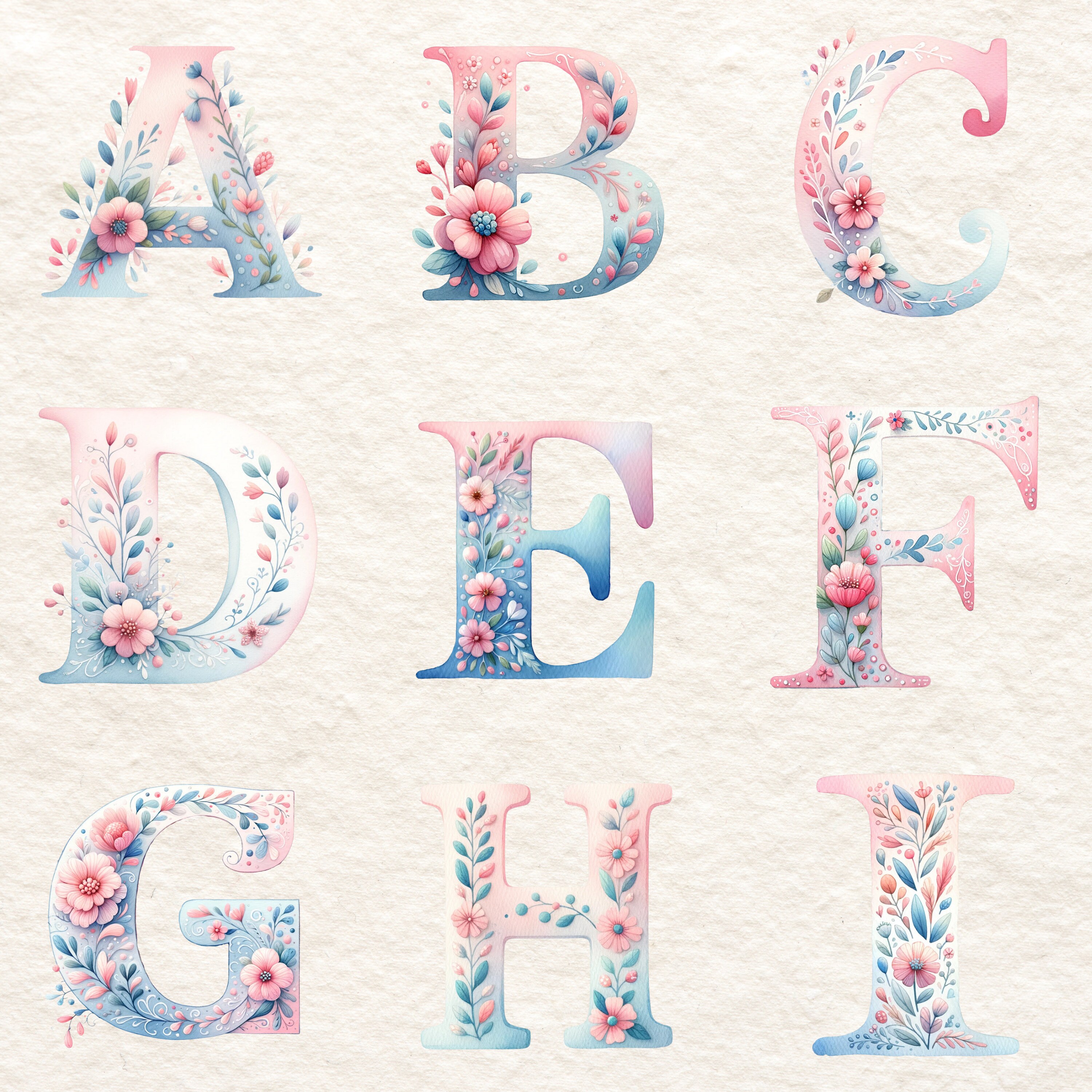 Watercolor Floral Alphabet Letters Clipart PNG Set Pink Alphabet ...