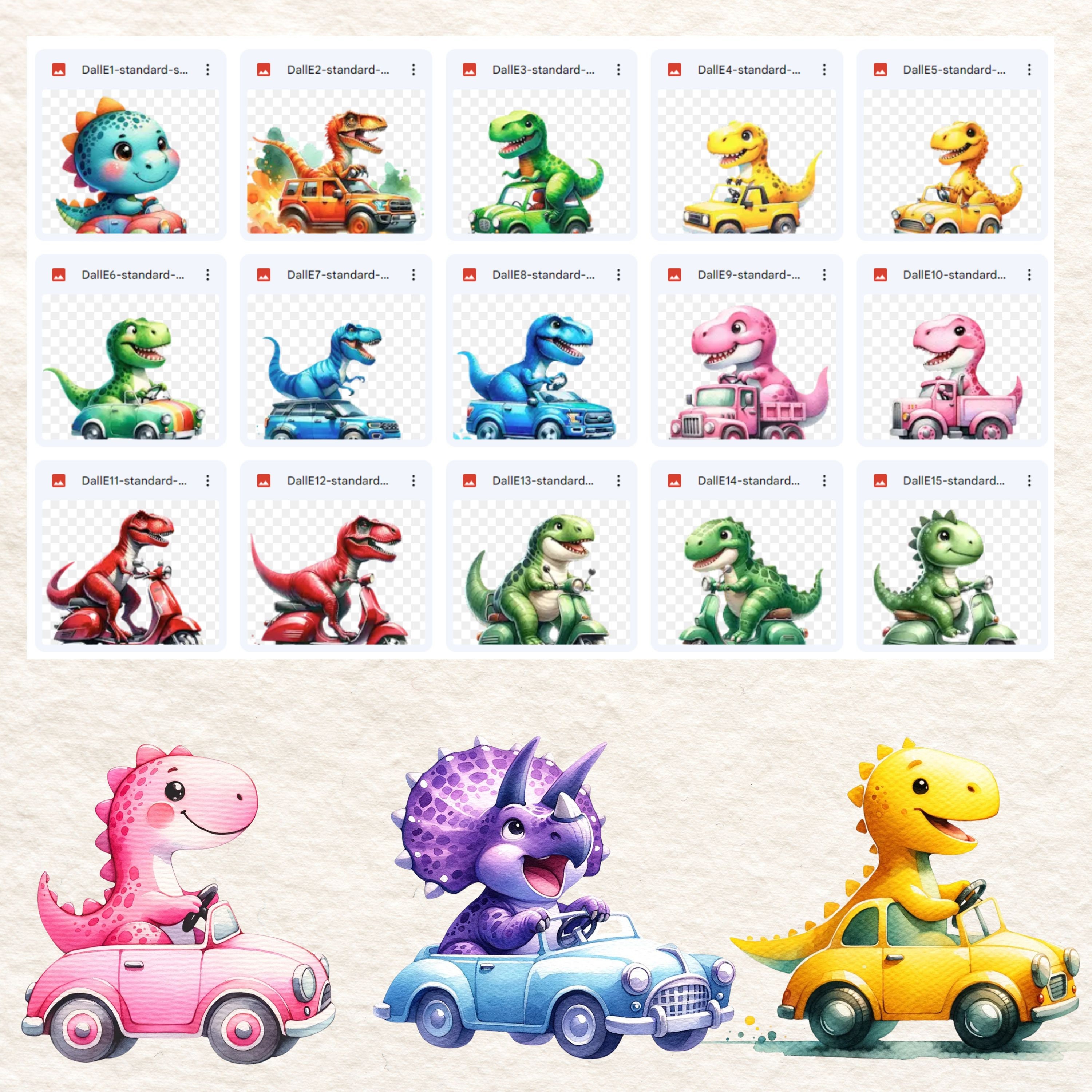 Dino Car Dinosaur Racing Watercolor Pastel Cute, Baby Dinosaur Cute ...