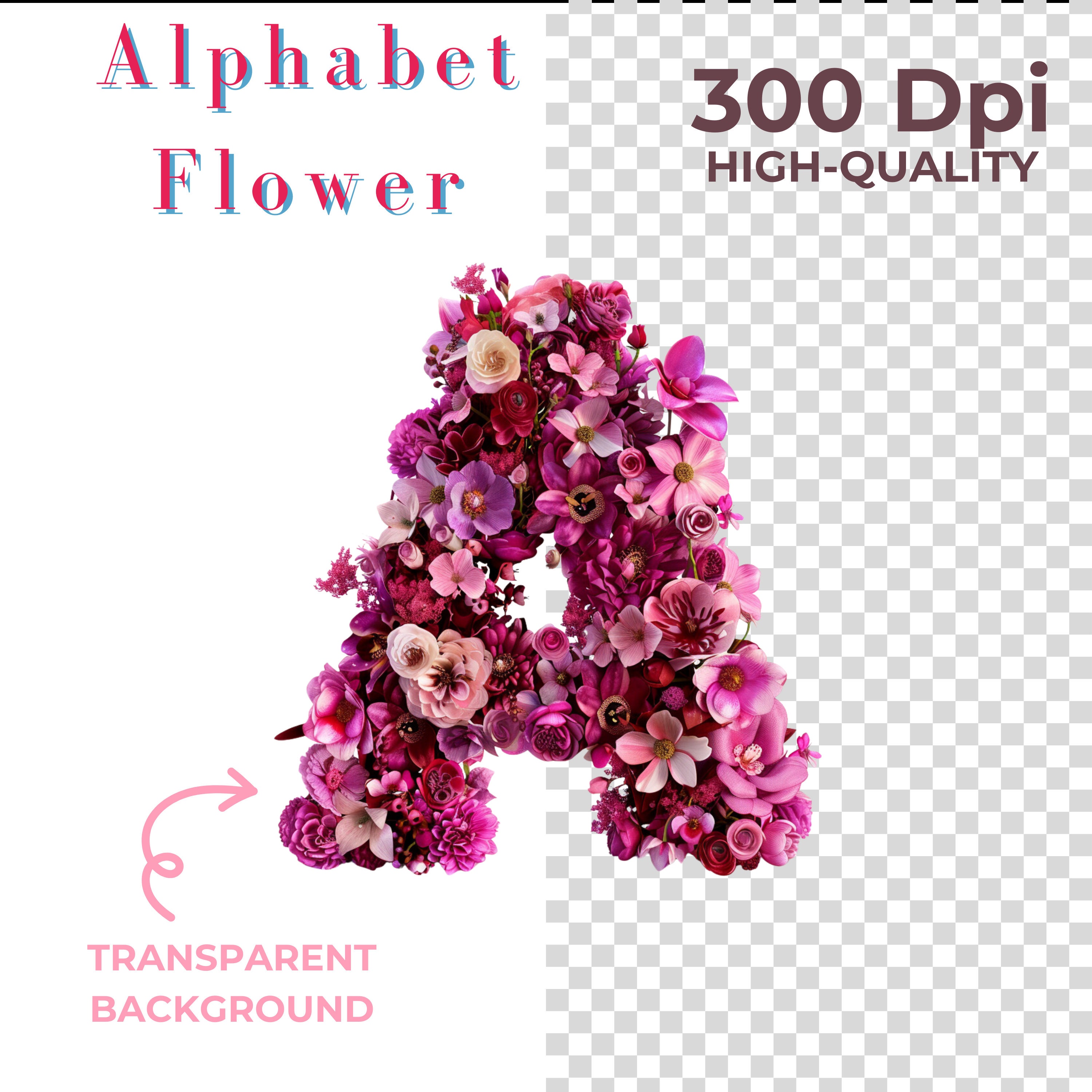 Watercolor Alphabet Floral Letters Clipart PNG Set Pink Alphabet ...