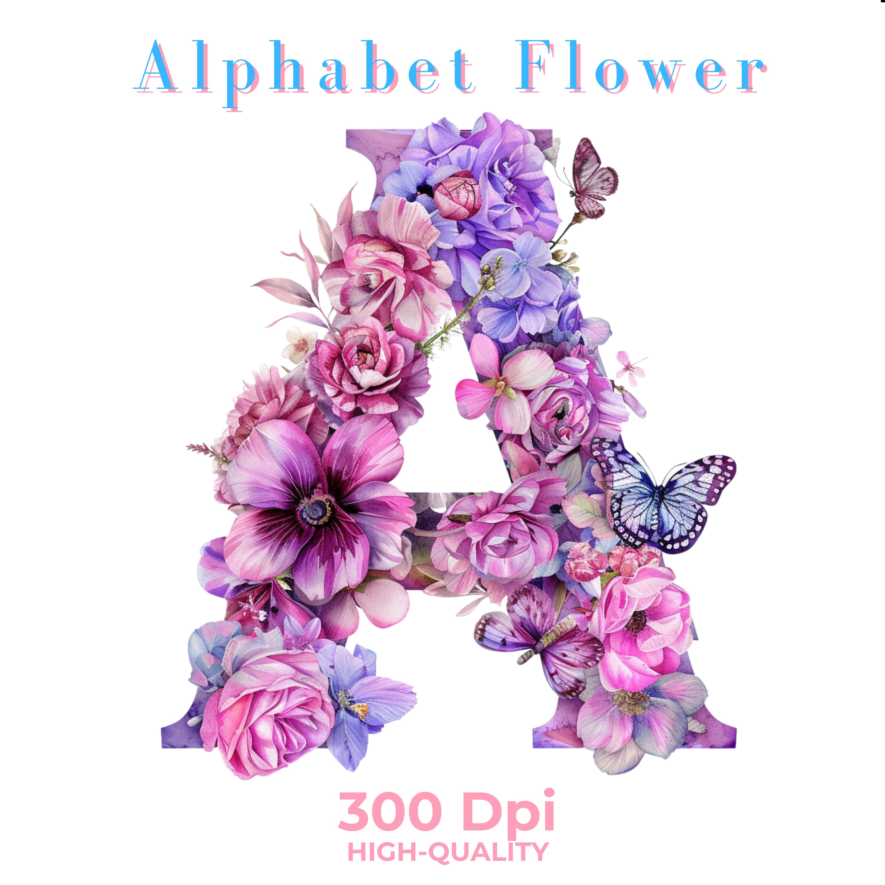 Watercolor Alphabet Floral Letters Clipart PNG Set Pink Alphabet ...