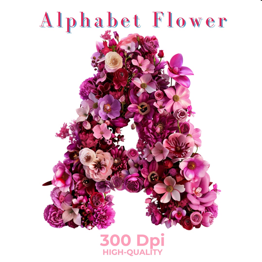 Watercolor Alphabet Floral Letters Clipart PNG Set Pink Alphabet ...