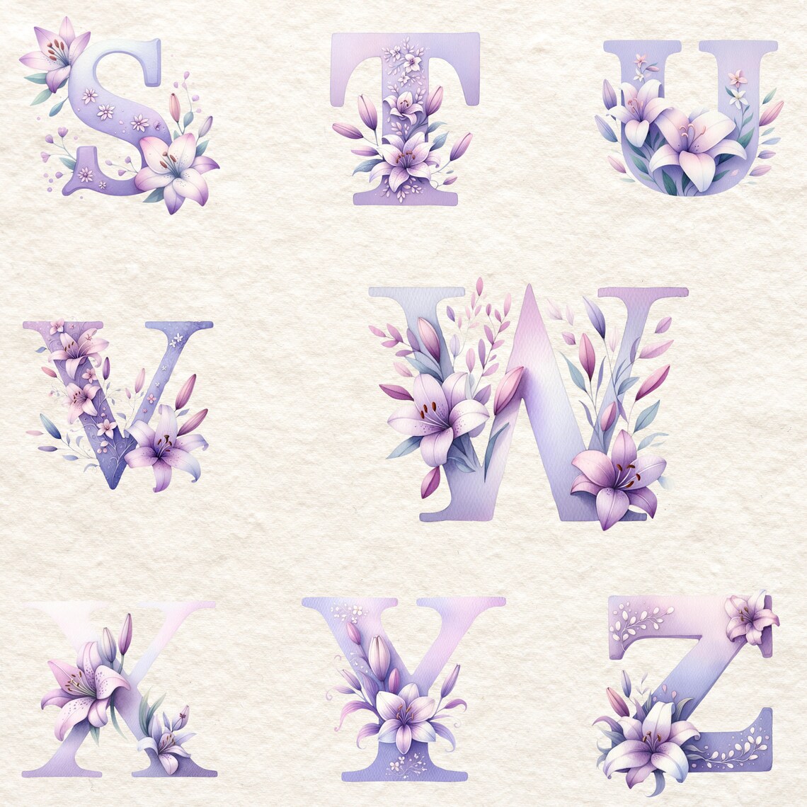 Watercolor Floral Alphabet Letters Clipart PNG Set Pink Alphabet ...