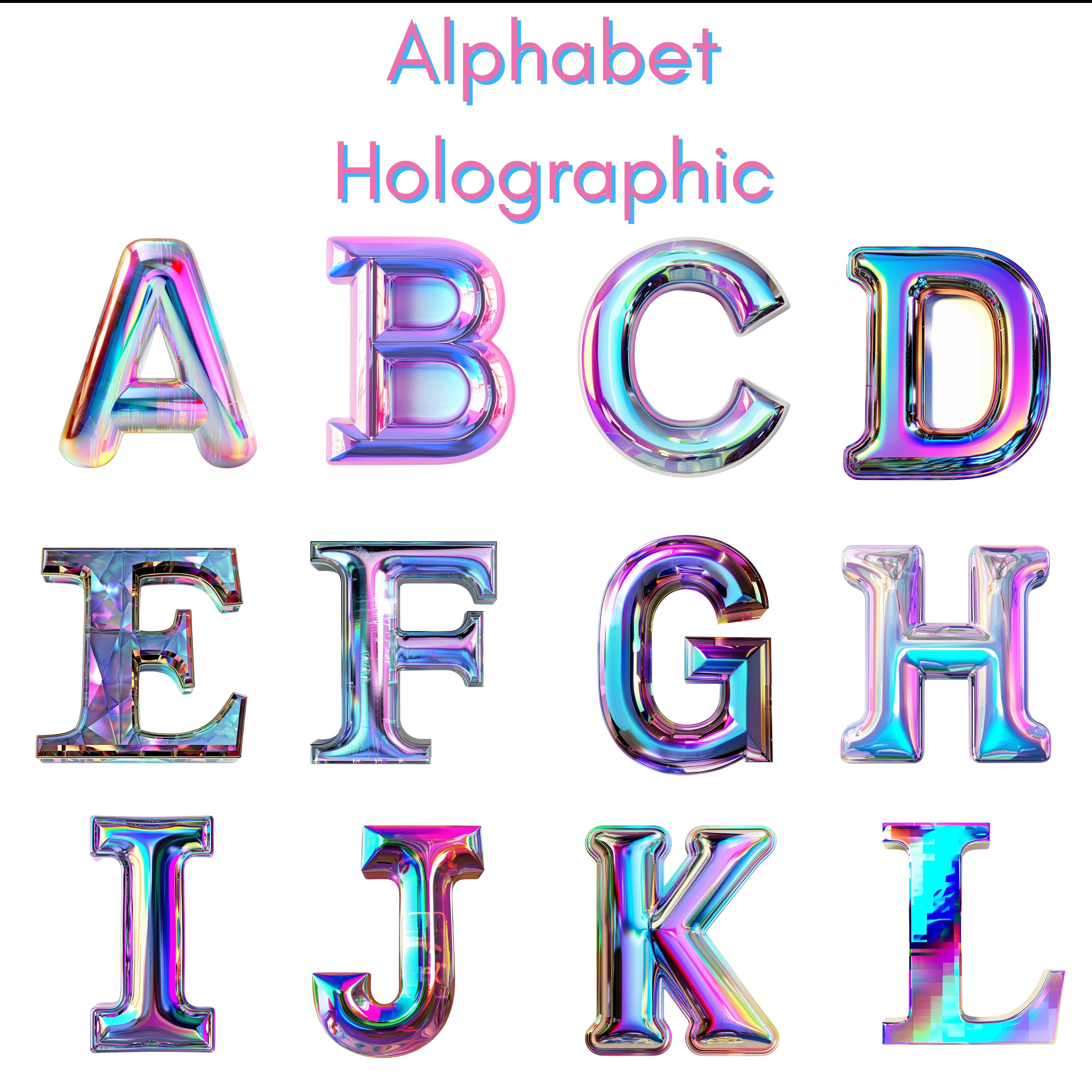Alphabet Holographic Letters Clipart PNG Set Pink Alphabet Clipart ...
